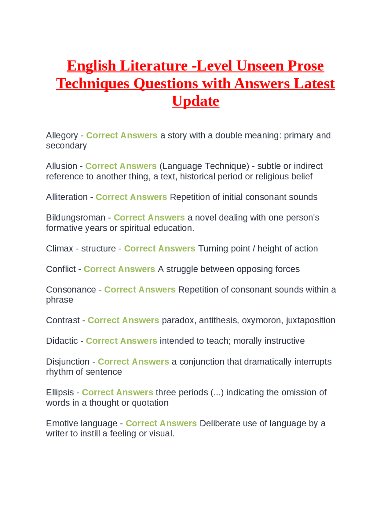 English Literature -Level Unseen Prose Techniques Questions with ...
