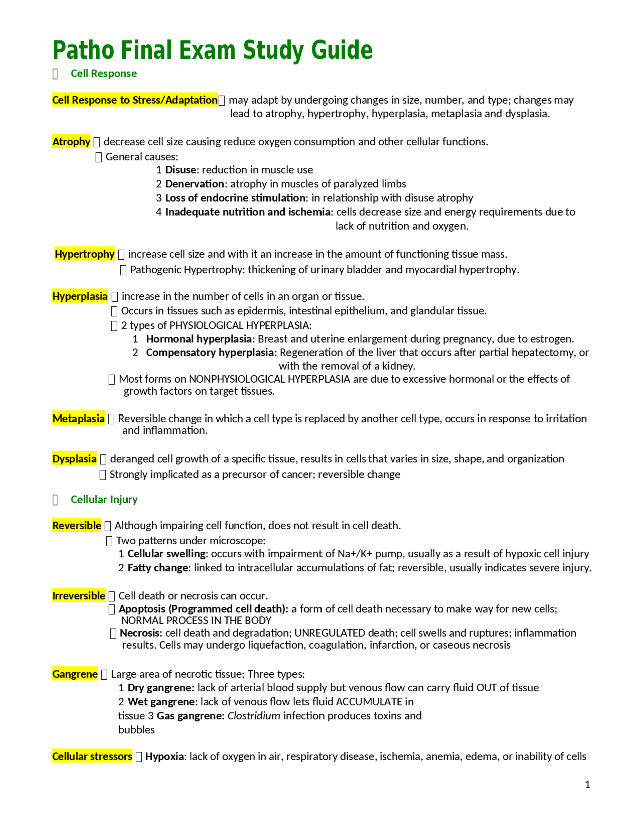 Patho Final Exam Study Guide | Study Guides, Projects, Research ...