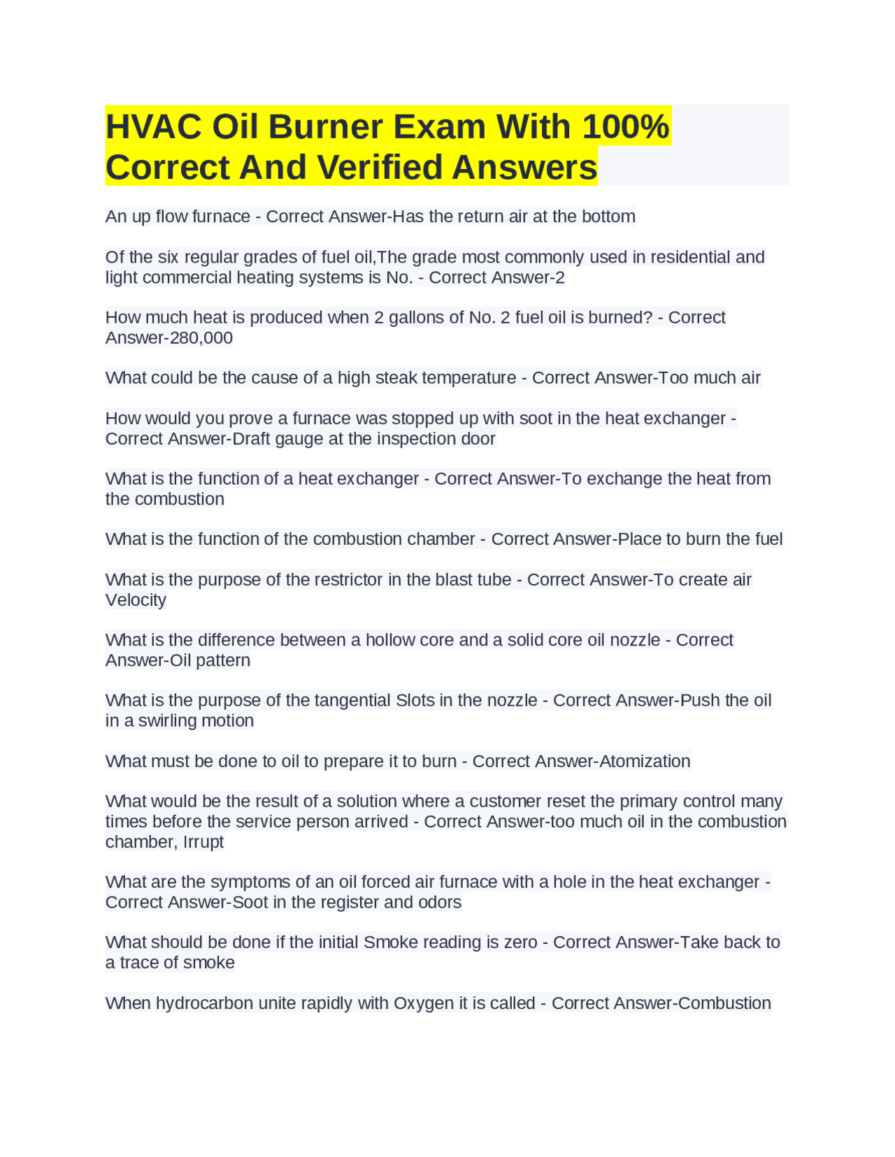 HVAC Oil Burner Exam With 100% Correct And Verified Answers | Exams ...