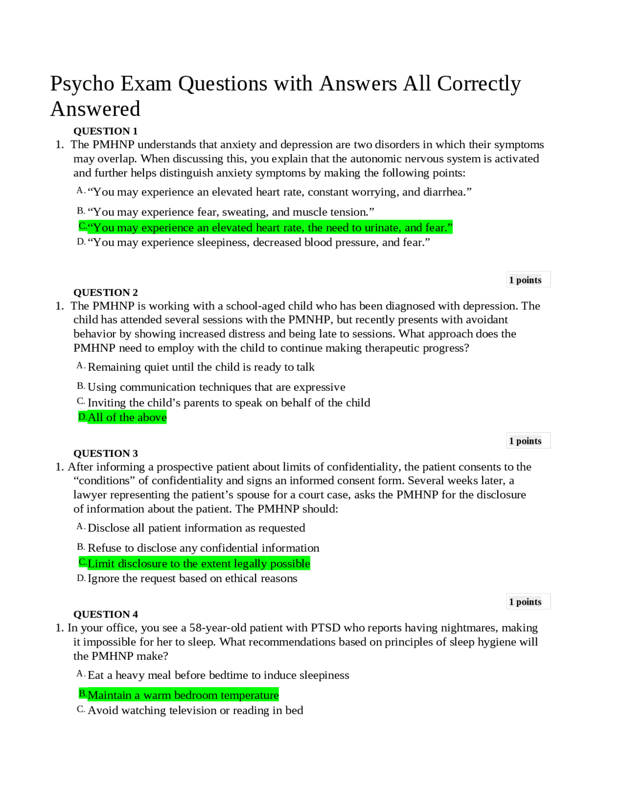 Psycho Exam Questions with Answers All Correctly Answered | Exams ...