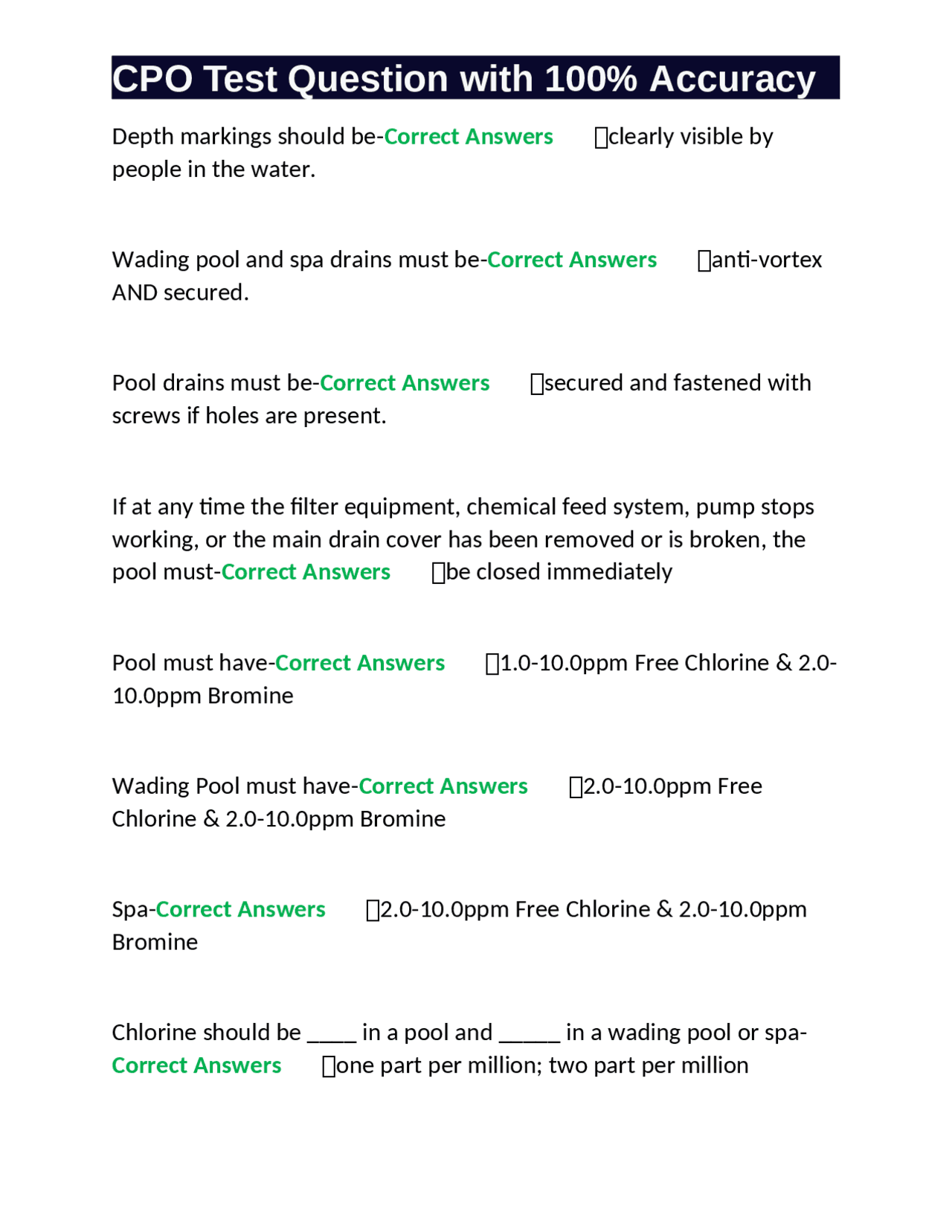 CPO Test Question with 100% Accuracy | Exams Nursing | Docsity