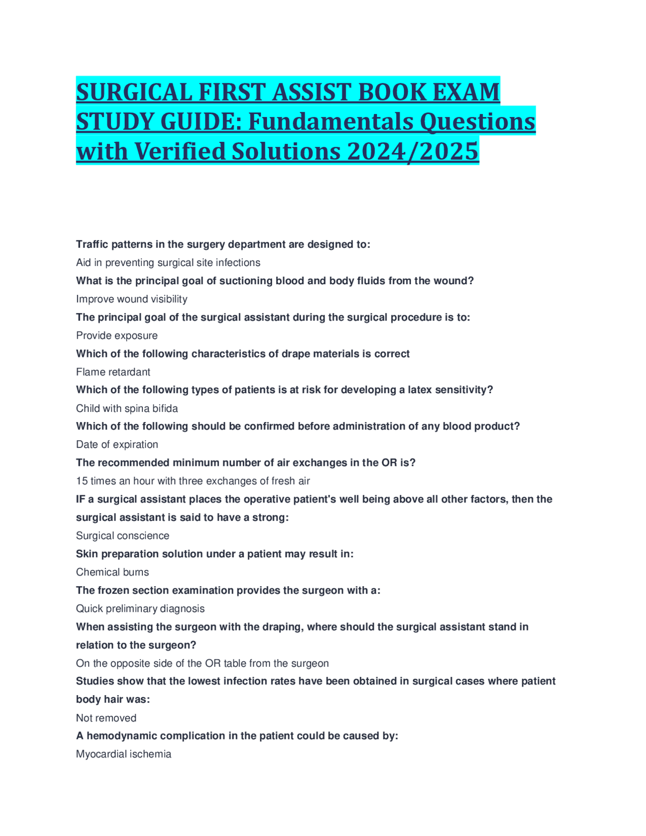 SURGICAL FIRST ASSIST BOOK EXAM STUDY GUIDE: Fundamentals Questions ...