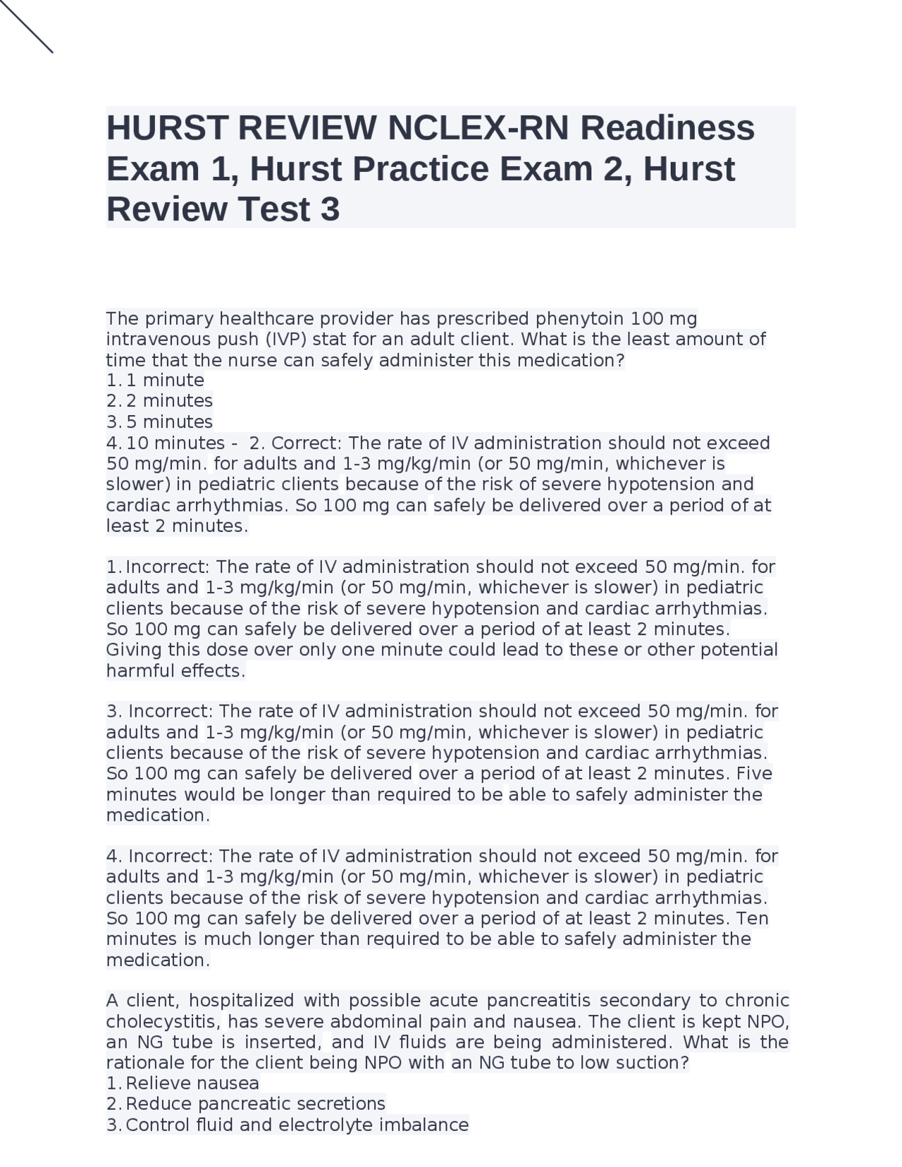 HURST REVIEW NCLEX-RN Readiness Exam 1, Hurst Practice Exam 2, Hurst ...