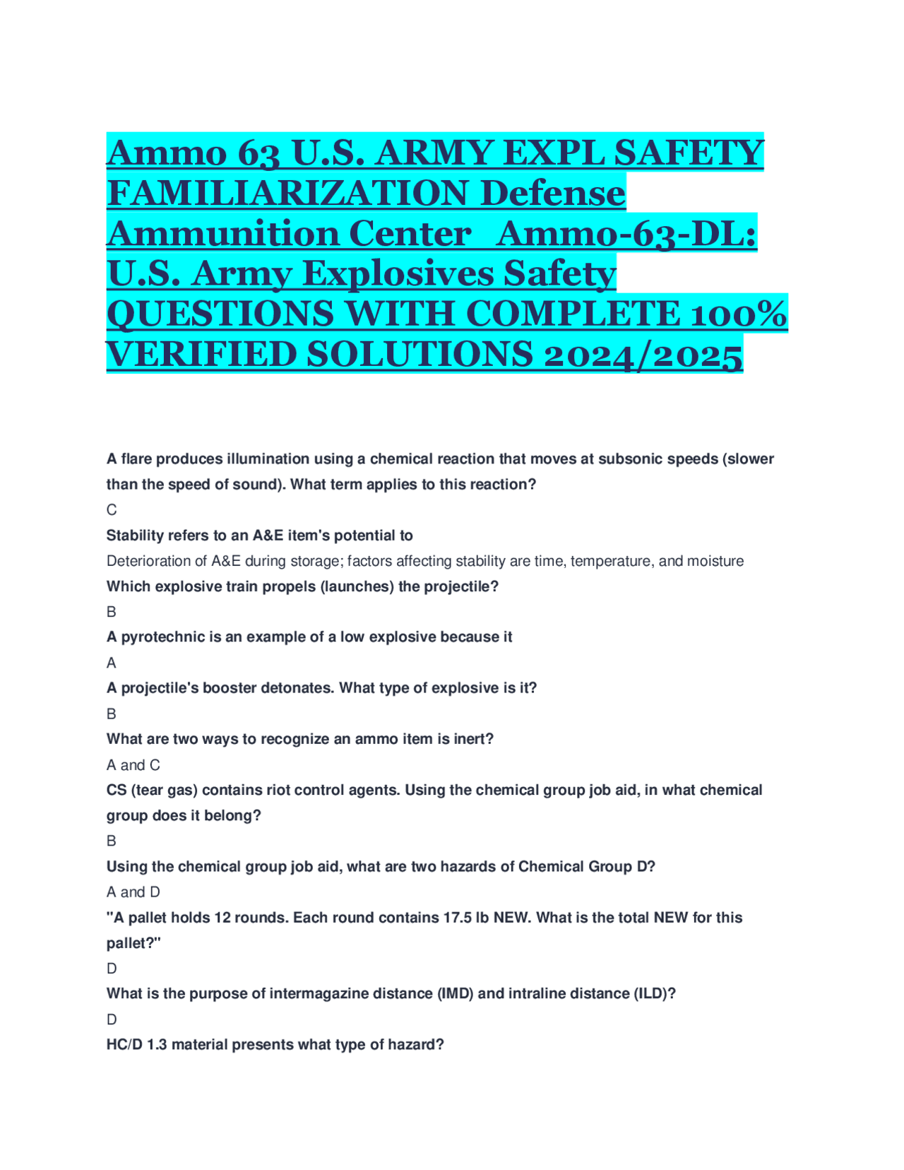 Ammo 63 U.S. ARMY EXPL SAFETY FAMILIARIZATION Defense Ammunition Center ...