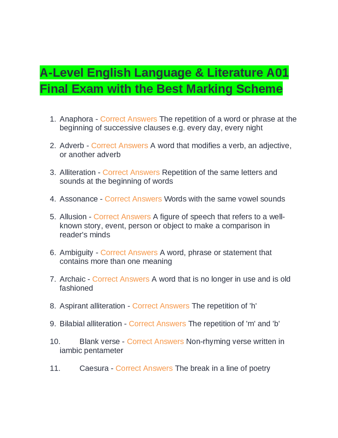 A-Level English Language & Literature A01 Final Exam with the Best ...