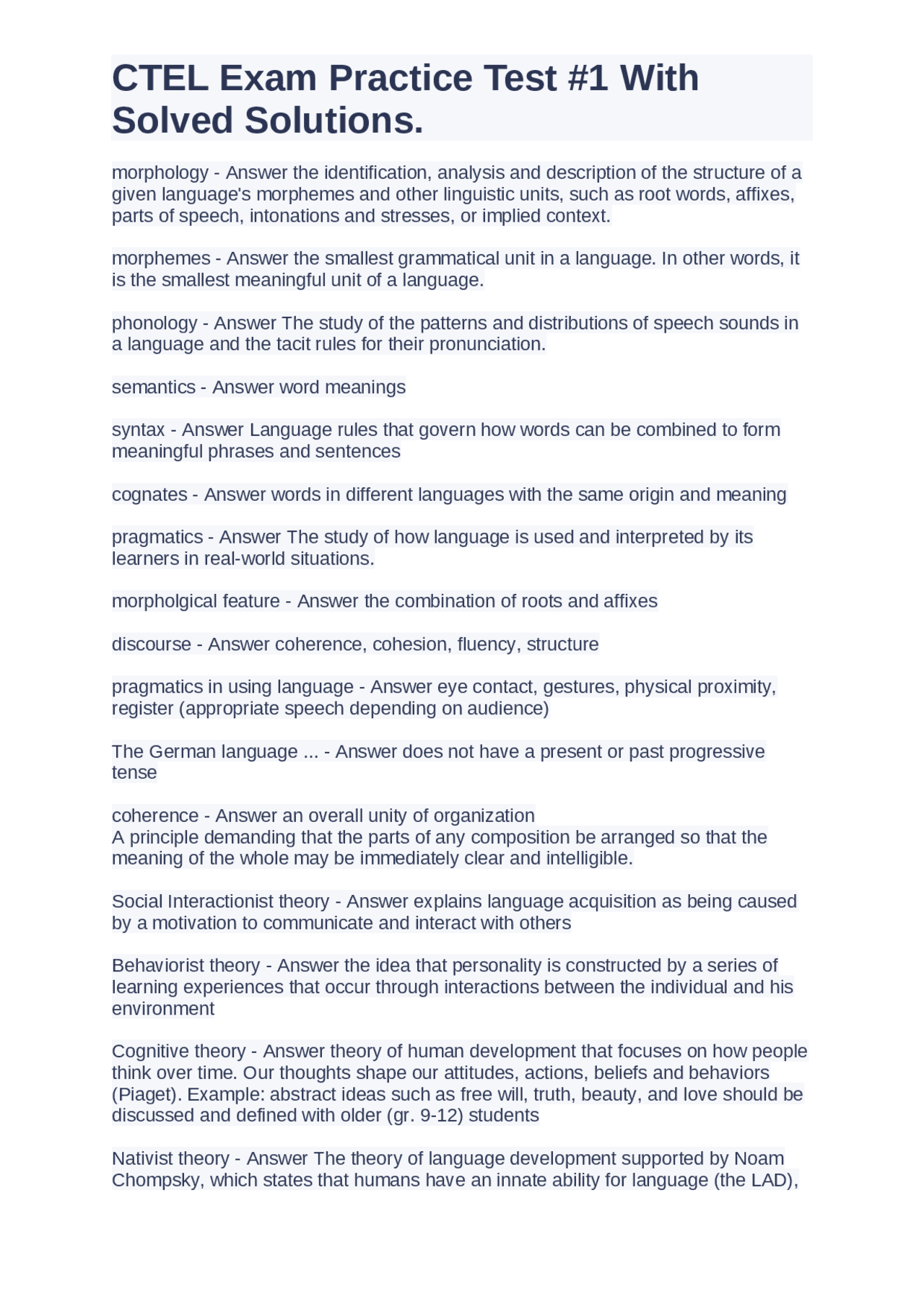 CTEL Exam Practice Test #1 With Solved Solutions.. | Exams Nursing ...