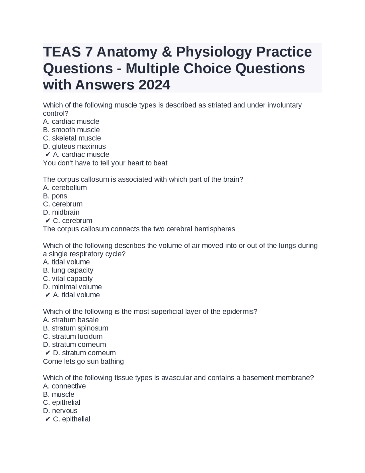 TEAS 7 Anatomy & Physiology Practice Questions - Multiple Choice ...