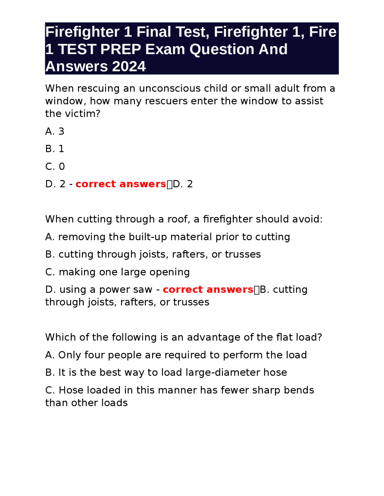 Firefighter 1 Final Test, Firefighter 1, Fire 1 TEST PREP Exam Question ...