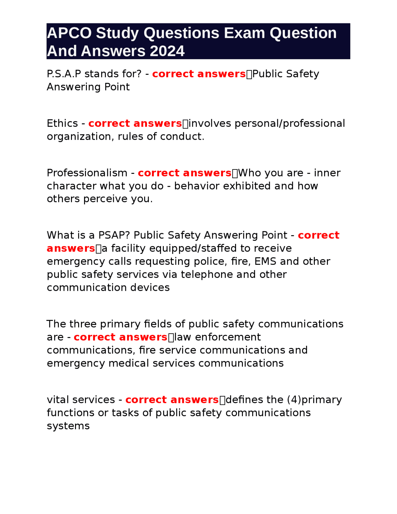 APCO Study Questions Exam Question And Answers 2024 | Exams Nursing ...