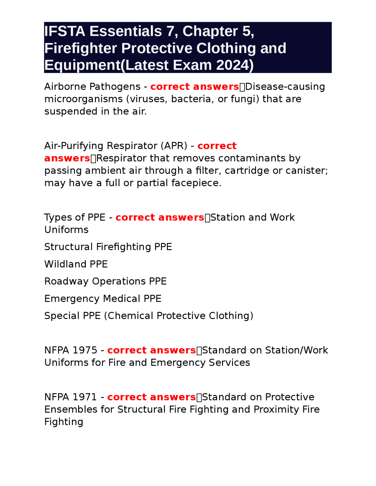 IFSTA Essentials 7, Chapter 5, Firefighter Protective Clothing and ...