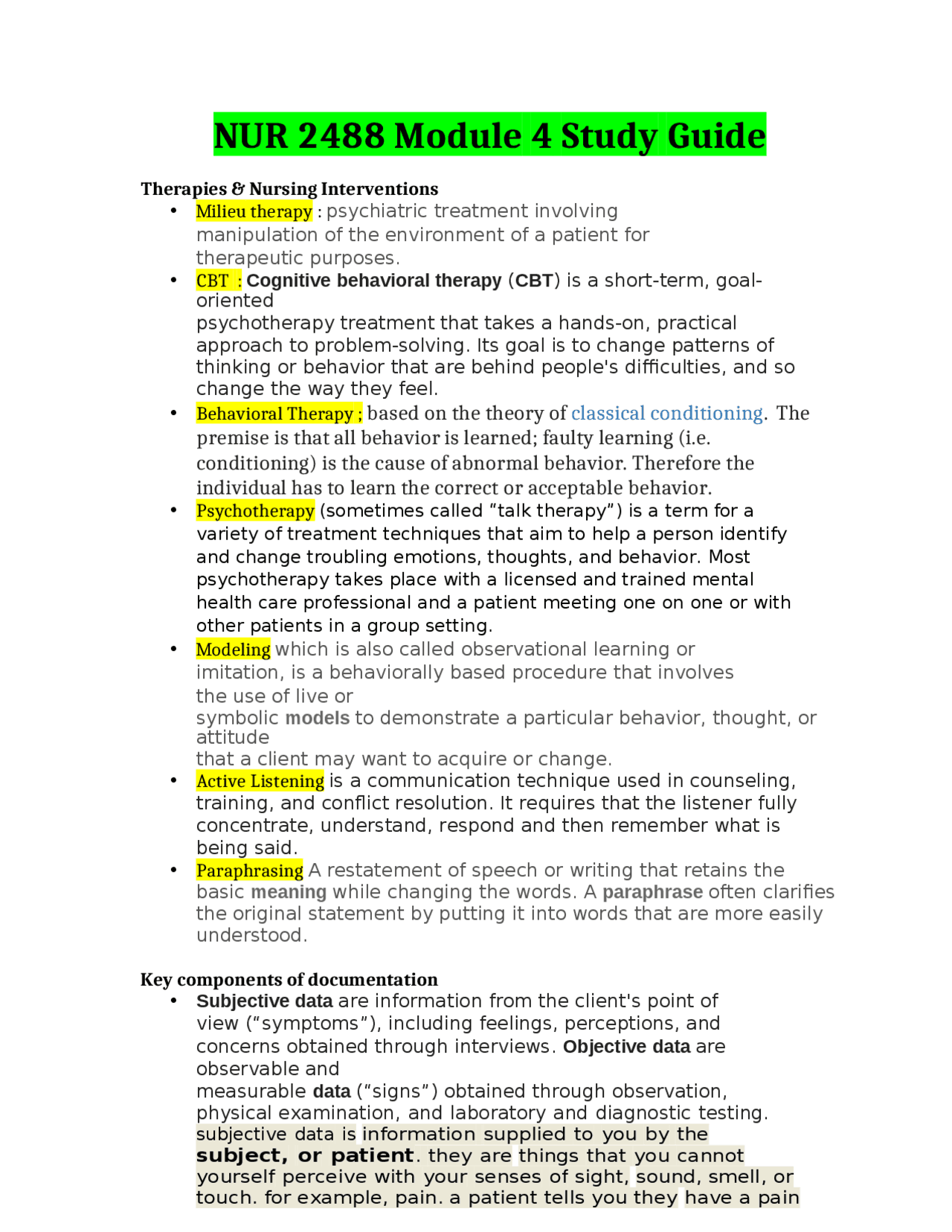 NUR 2488 Module 4 Study Guide.docx | Exams Nursing | Docsity