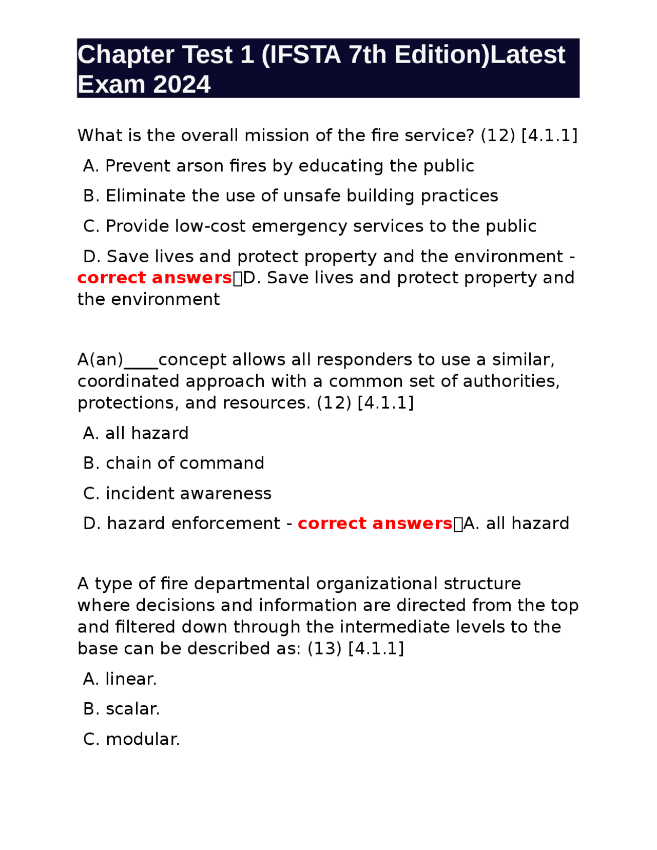 Chapter Test 1 (IFSTA 7th Edition)Latest Exam 2024 | Exams Nursing ...