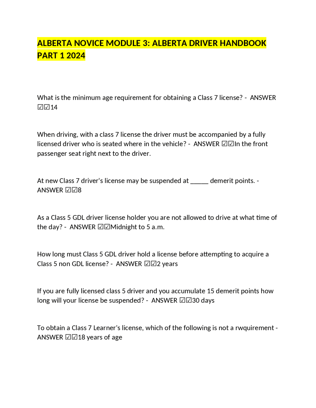 ALBERTA NOVICE MODULE 3: ALBERTA DRIVER HANDBOOK PART 1 2024 | Exams ...