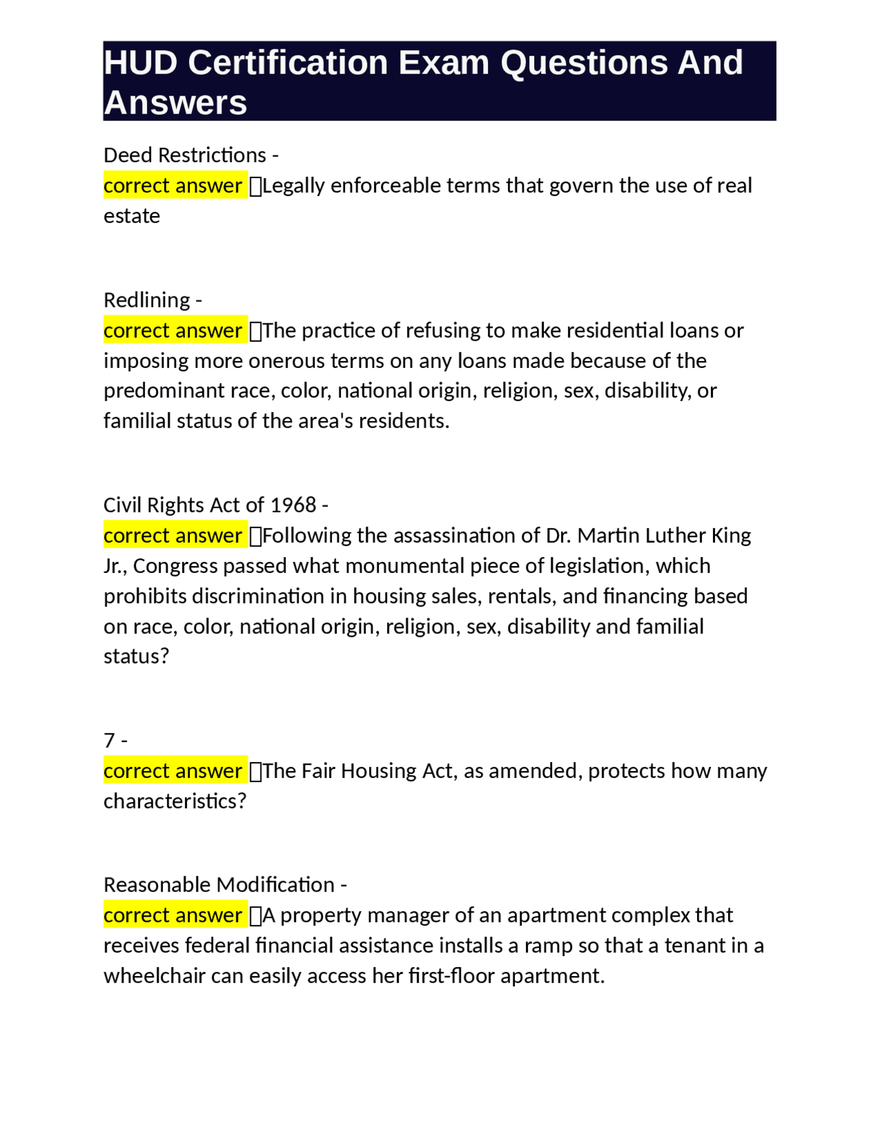 HUD Certification Exam Questions And Answers | Exams Nanotechnology ...