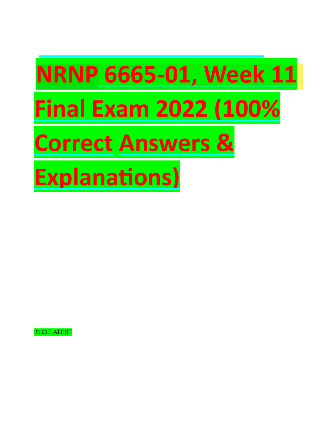NRNP 6665-01, Week 11 Final Exam 2022-2023 (100 Correct Answers _ Explanations) | Exams Nursing ...