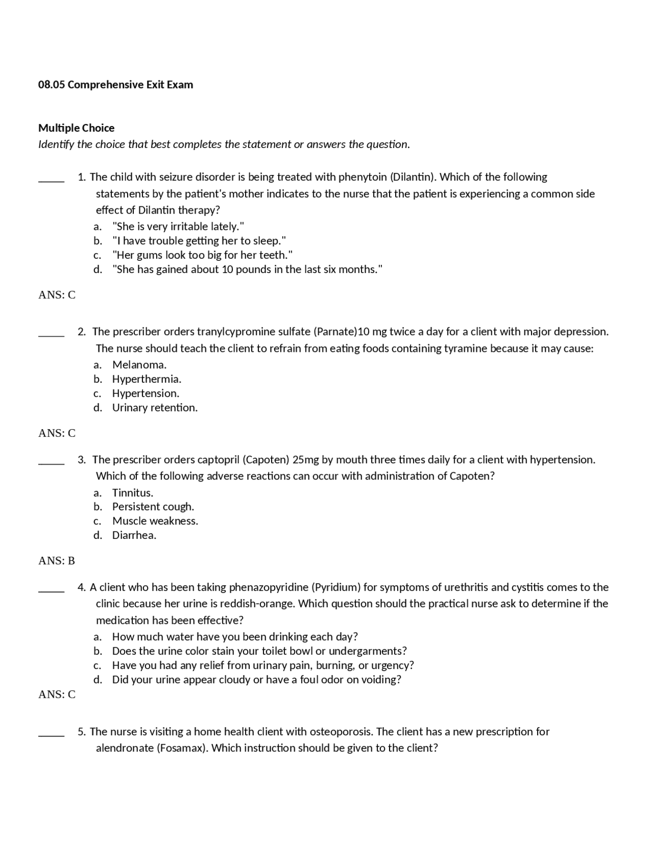 Nursing Comprehensive Exit Exam Questions with Answers Tested and ...