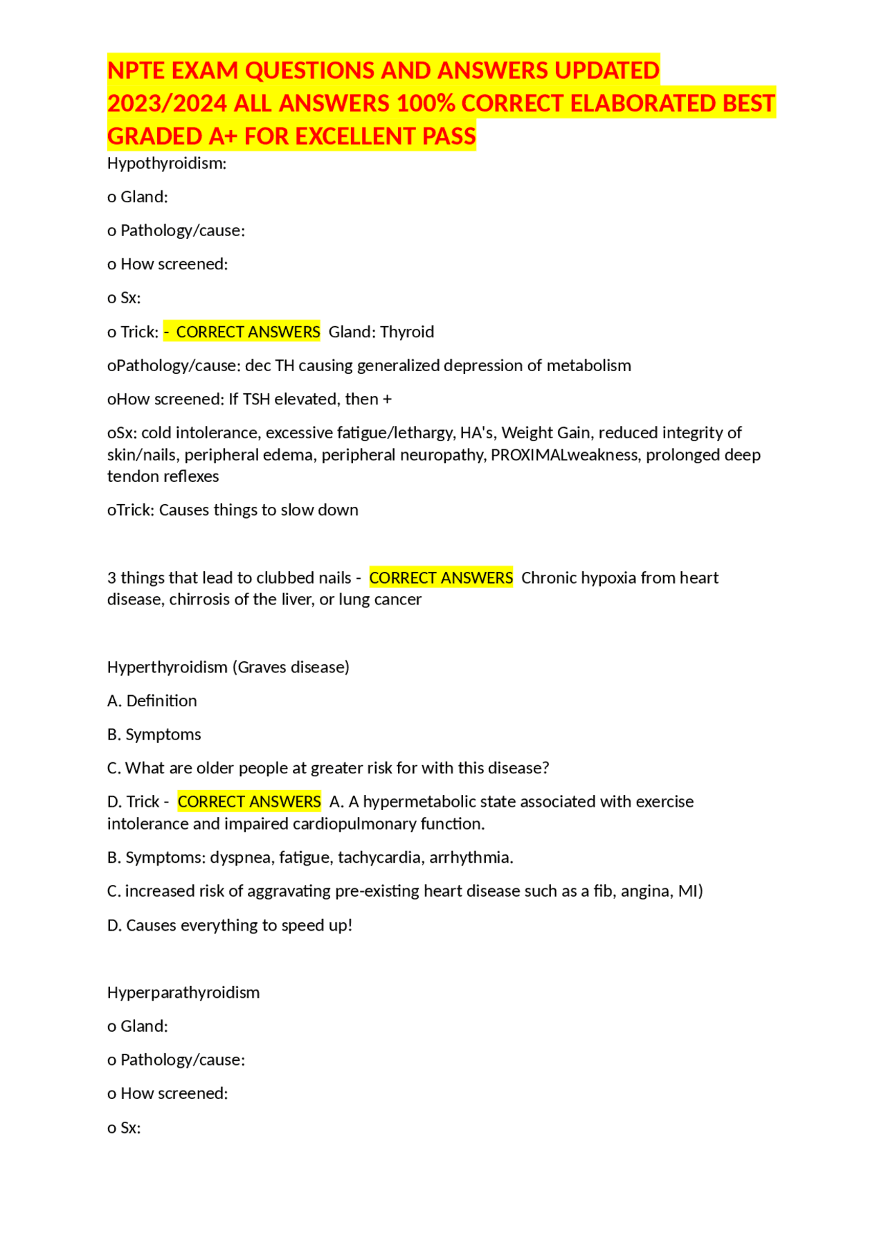 NPTE EXAM QUESTIONS AND ANSWERS UPDATED 2023/2024 ALL ANSWERS 100% ...