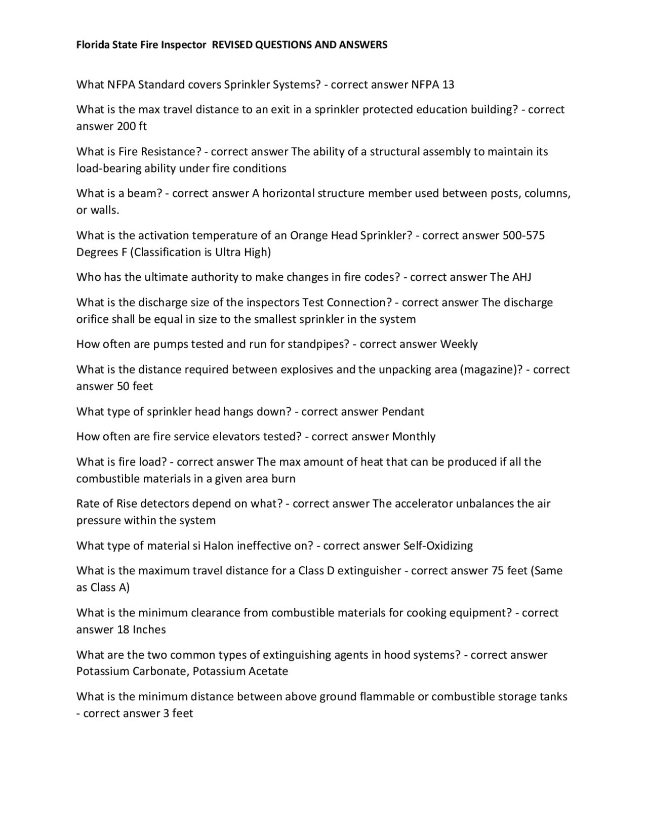 Florida State Fire Inspector 2024/2025 REVISED QUESTIONS AND ANSWERS ...