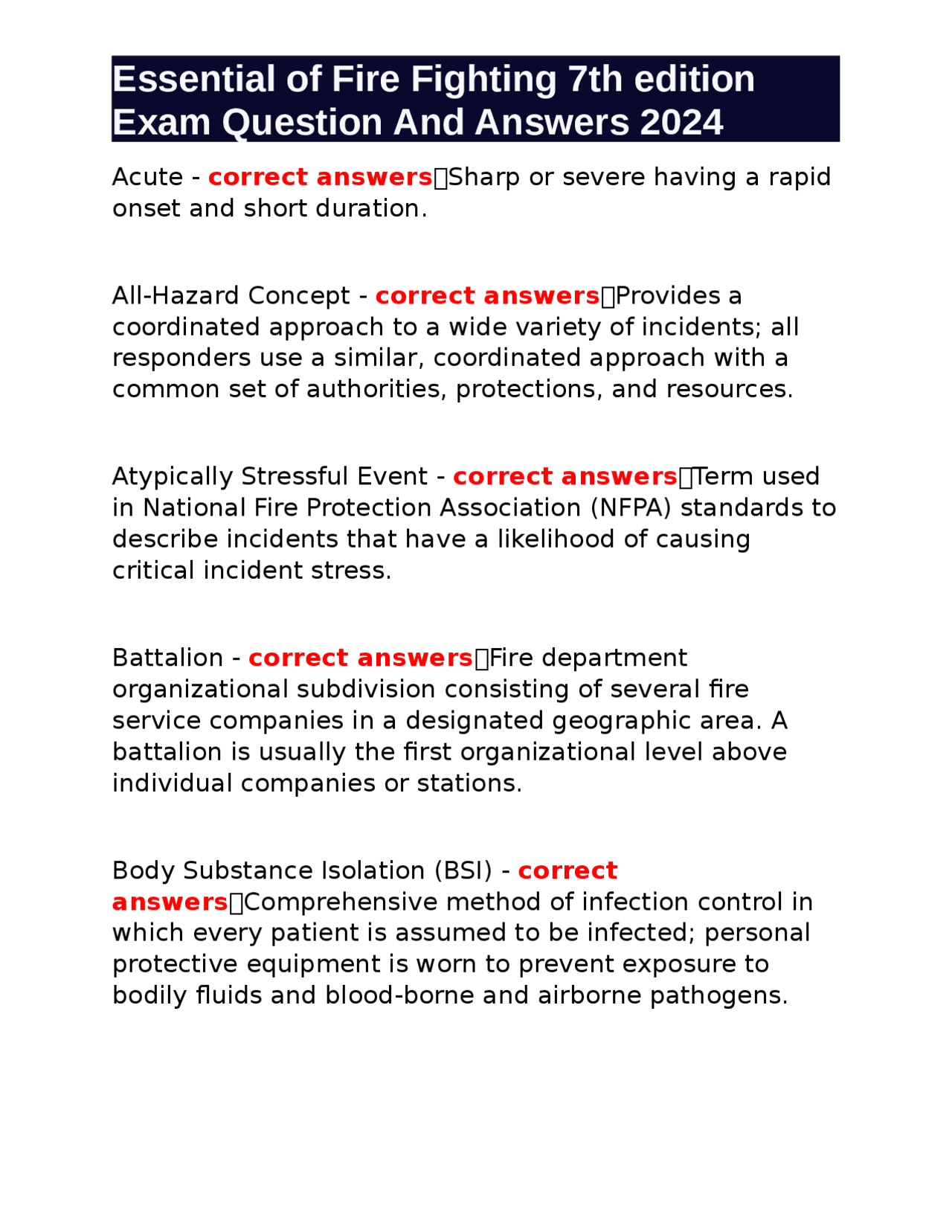 Essential of Fire Fighting 7th edition Exam Question And Answers 2024 ...
