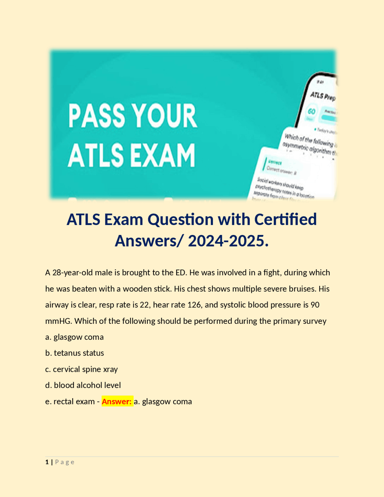ATLS Exam Question with Certified Answers/ 2024-2025 | Exams Nursing ...