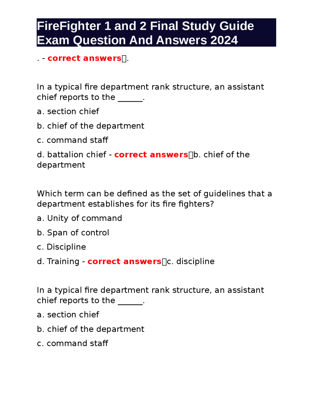 FireFighter 1 and 2 Final Study Guide Exam Question And Answers 2024 ...