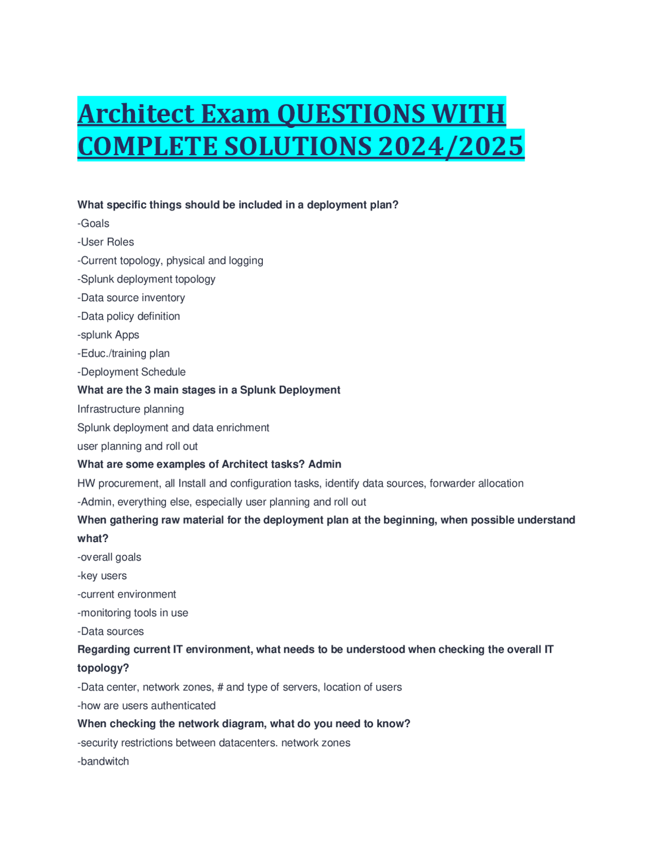 Architect Exam QUESTIONS WITH COMPLETE SOLUTIONS 2024/2025 | Exams ...