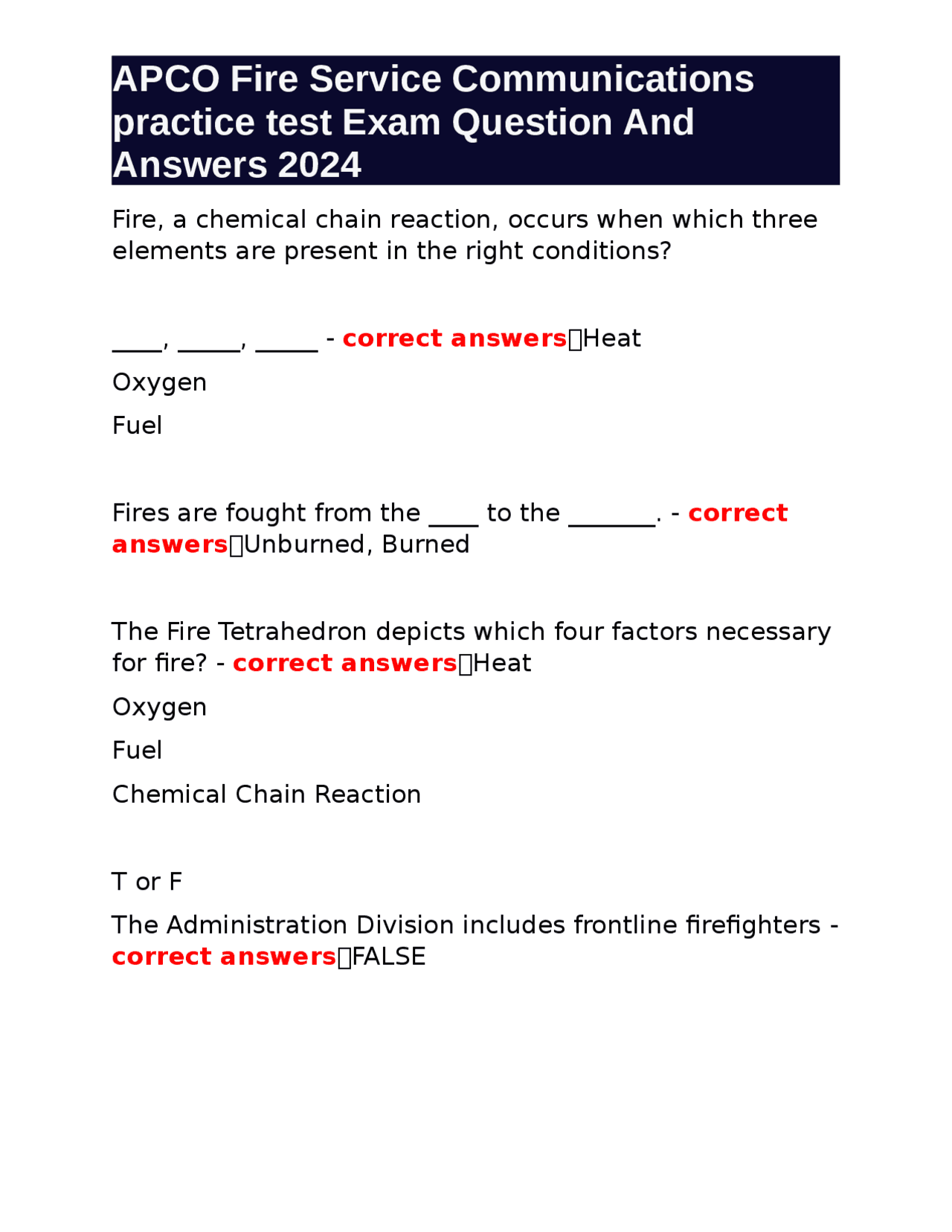 APCO Fire Service Communications practice test Exam Question And ...