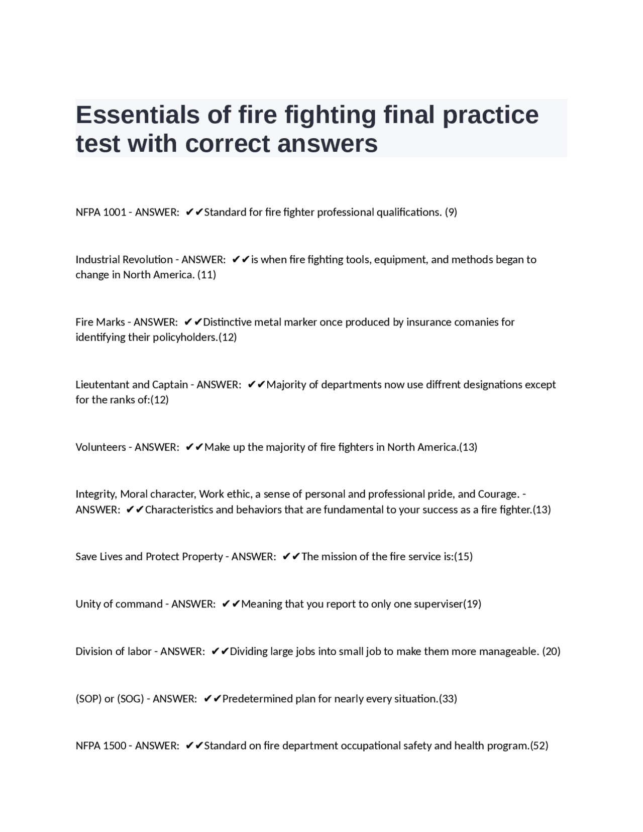 Essentials of fire fighting final practice test with correct answers ...
