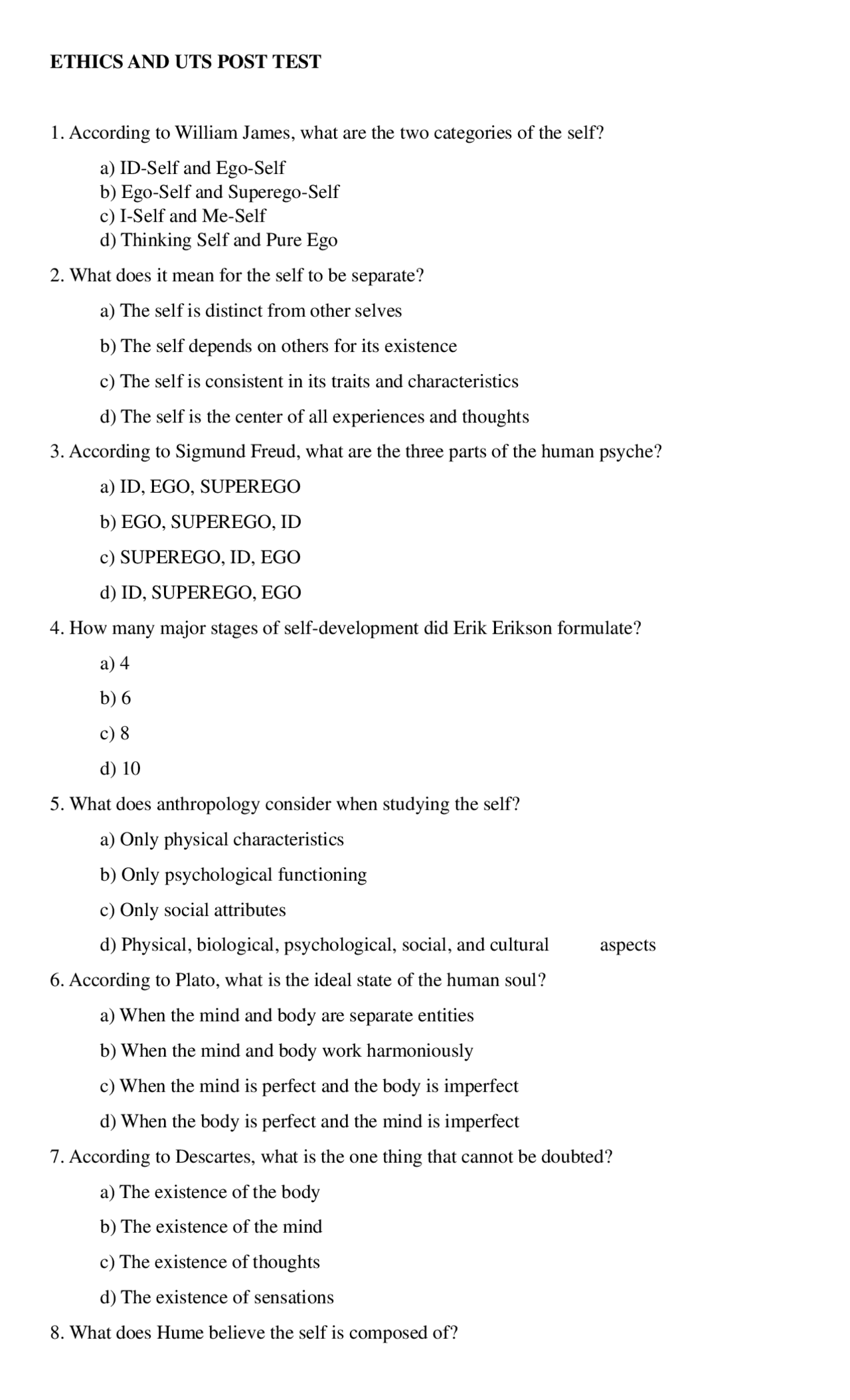 "Ethics and Understanding the Self Practice Test" | Exercises Ethics ...