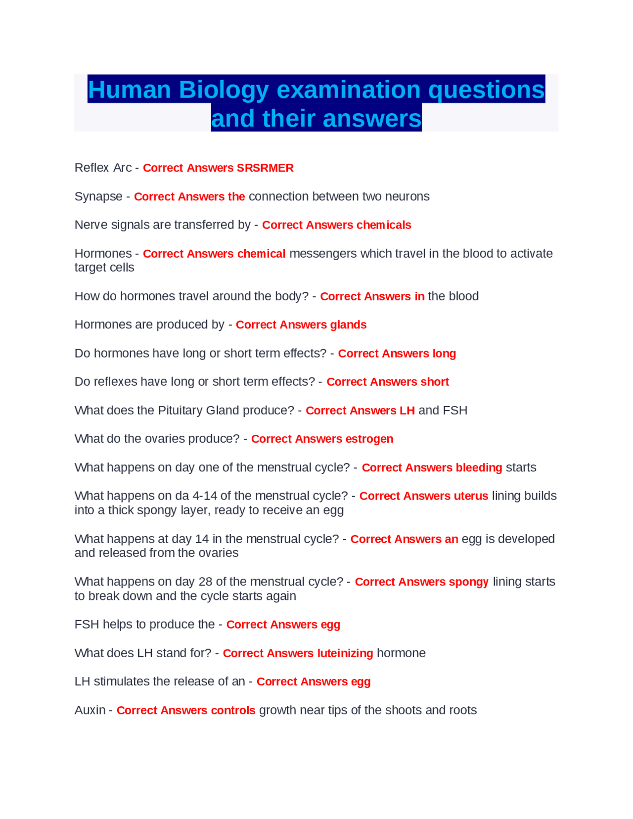 Human Biology examination questions and their answers | Exams Human ...