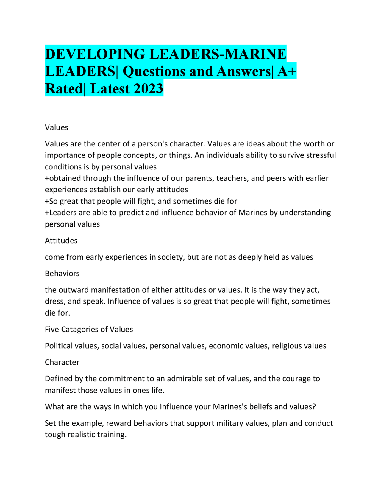 DEVELOPING LEADERS-MARINE LEADERS| Questions and Answers| A+ Rated ...