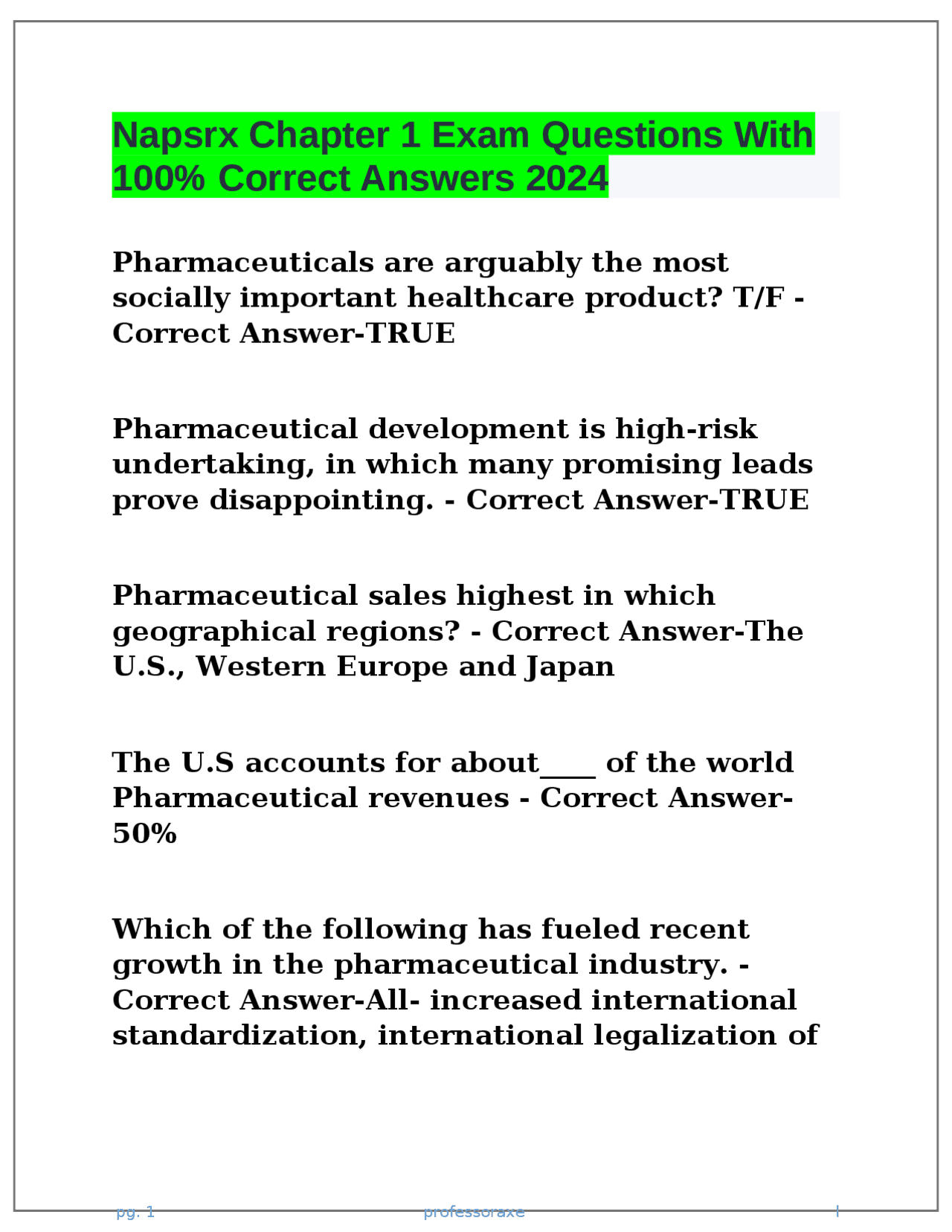 Napsrx Chapter 1 Exam Questions With 100% Correct Answers 2024 | Exams ...