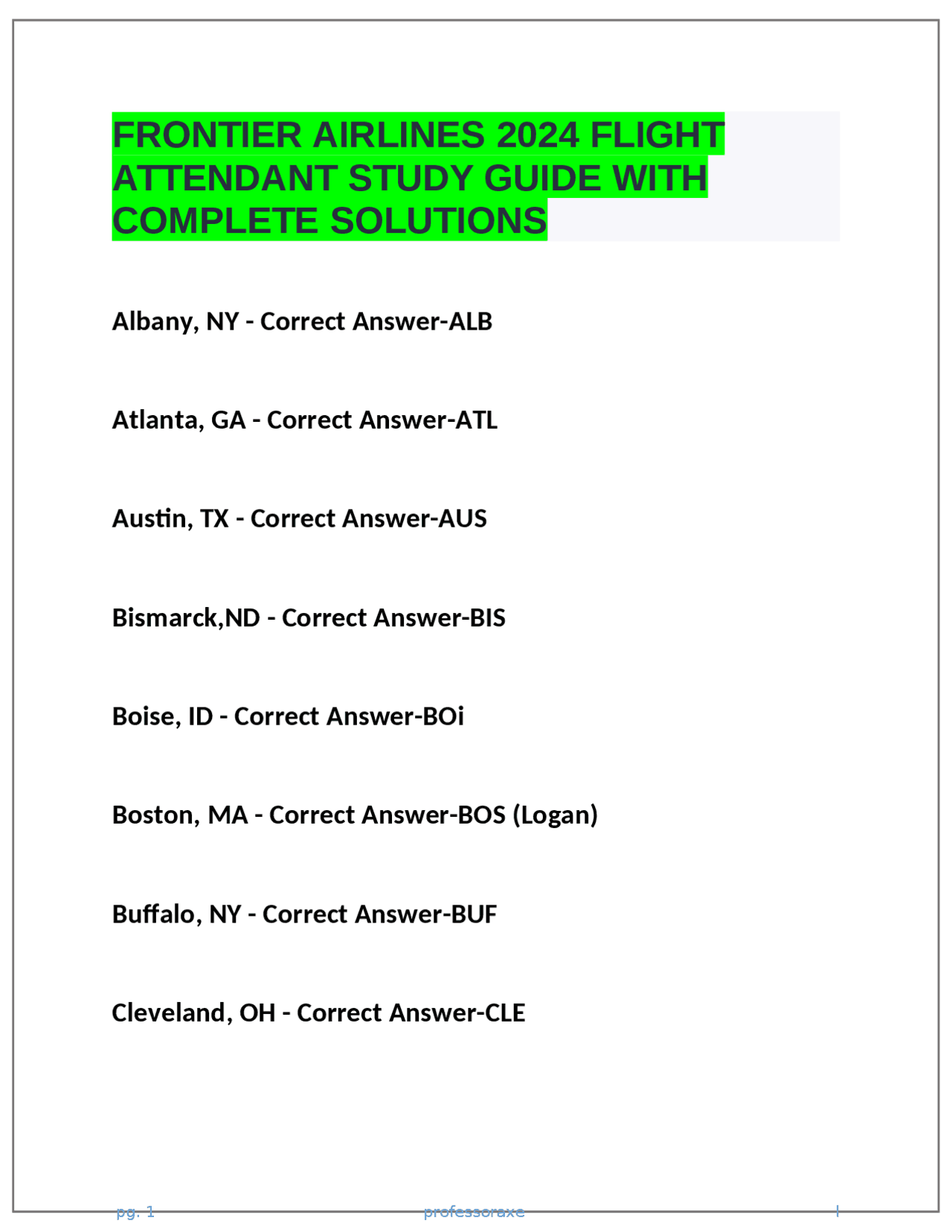 FRONTIER AIRLINES 2024 FLIGHT ATTENDANT STUDY GUIDE WITH COMPLETE ...