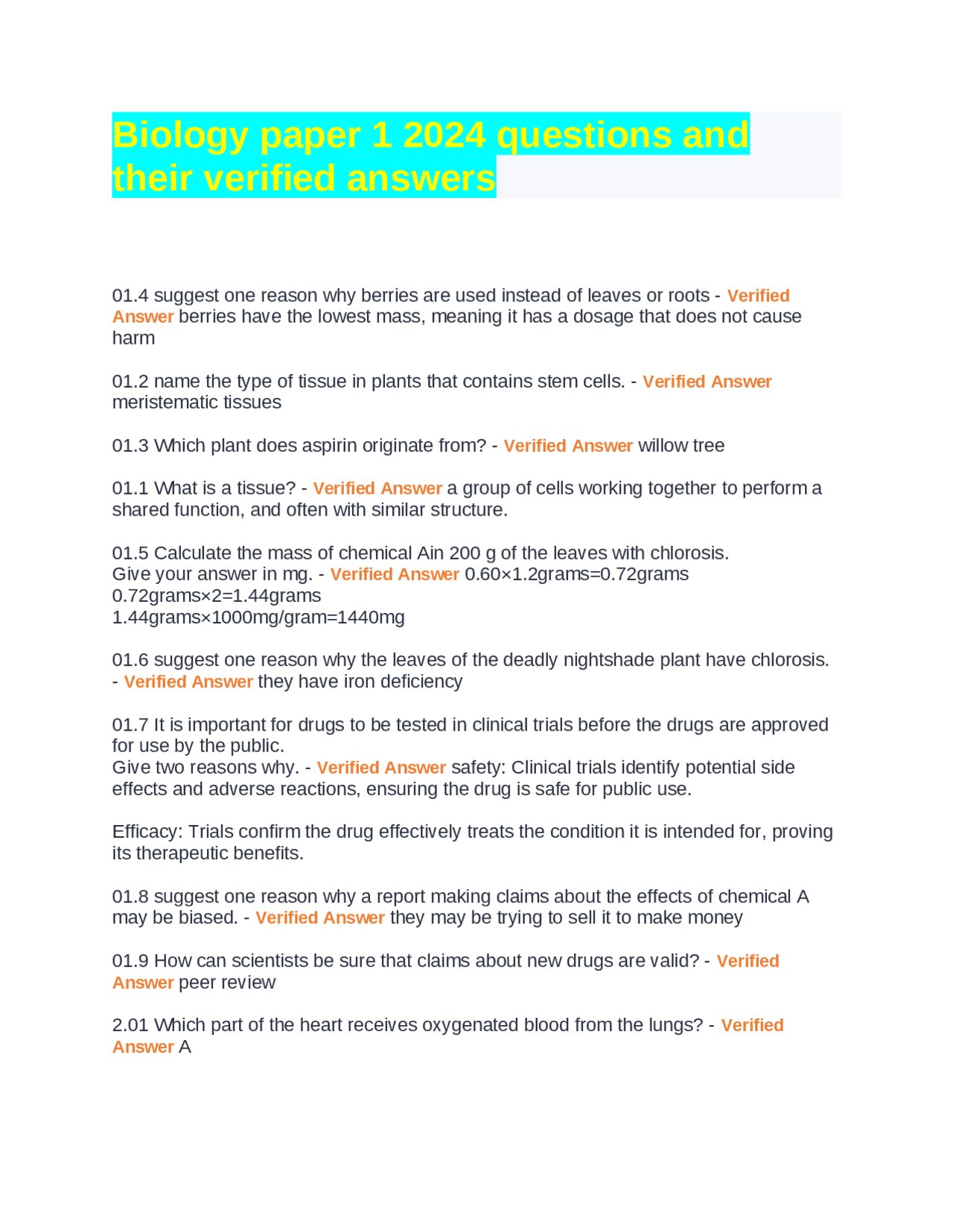 Biology paper 1 2024 questions and their verified answers | Exams ...