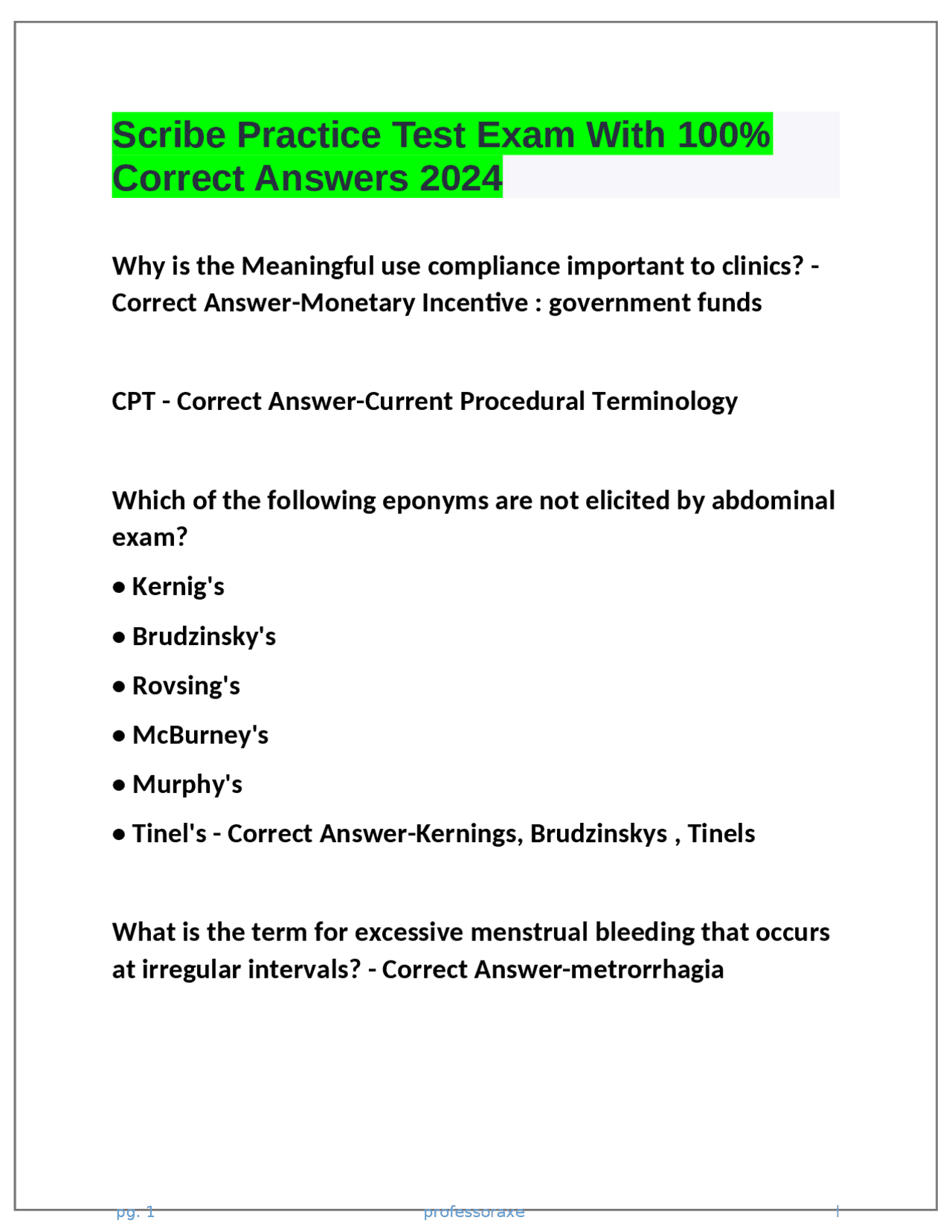 Scribe Practice Test Exam With 100% Correct Answers 2024 | Exams ...