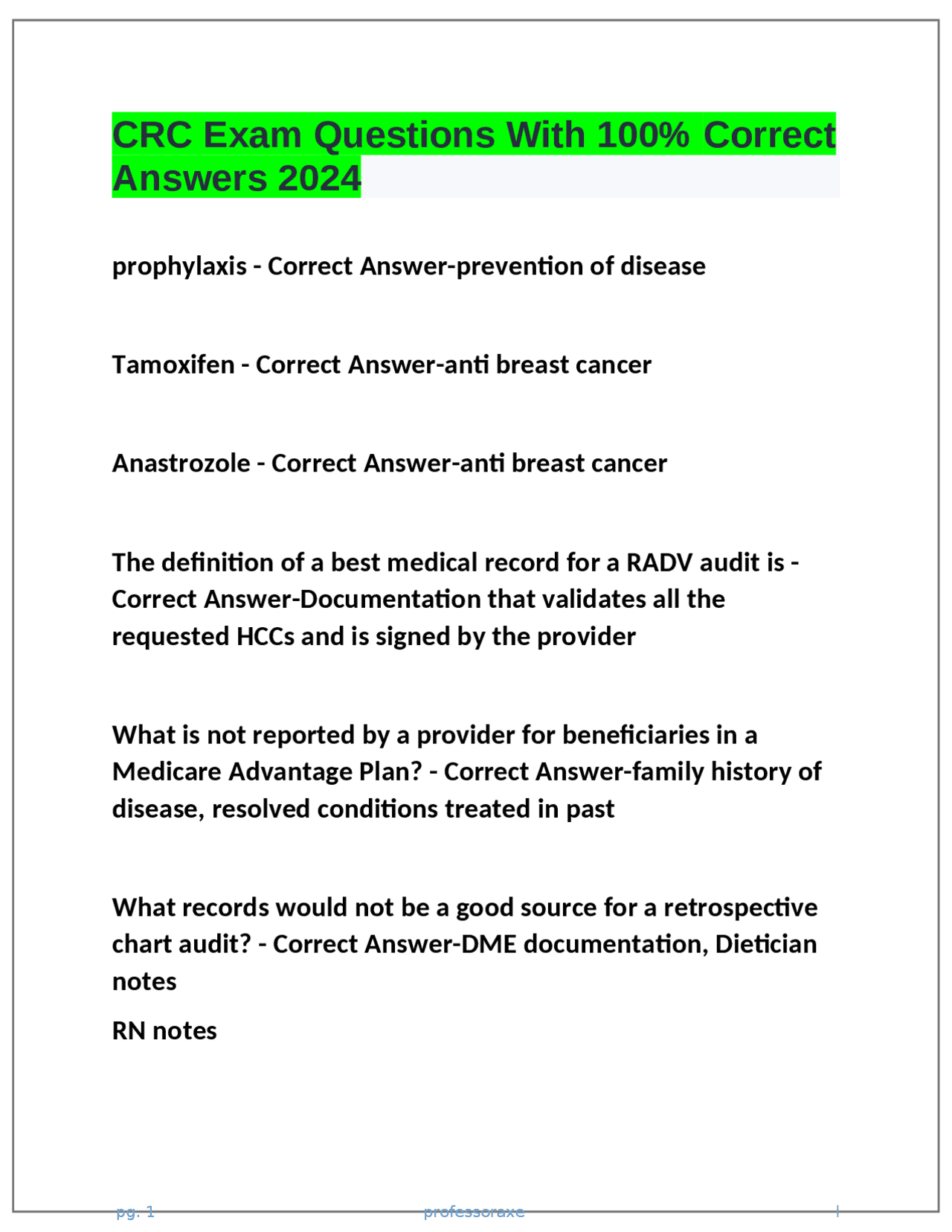 CRC Exam Questions With 100% Correct Answers 2024 | Exams Advanced ...