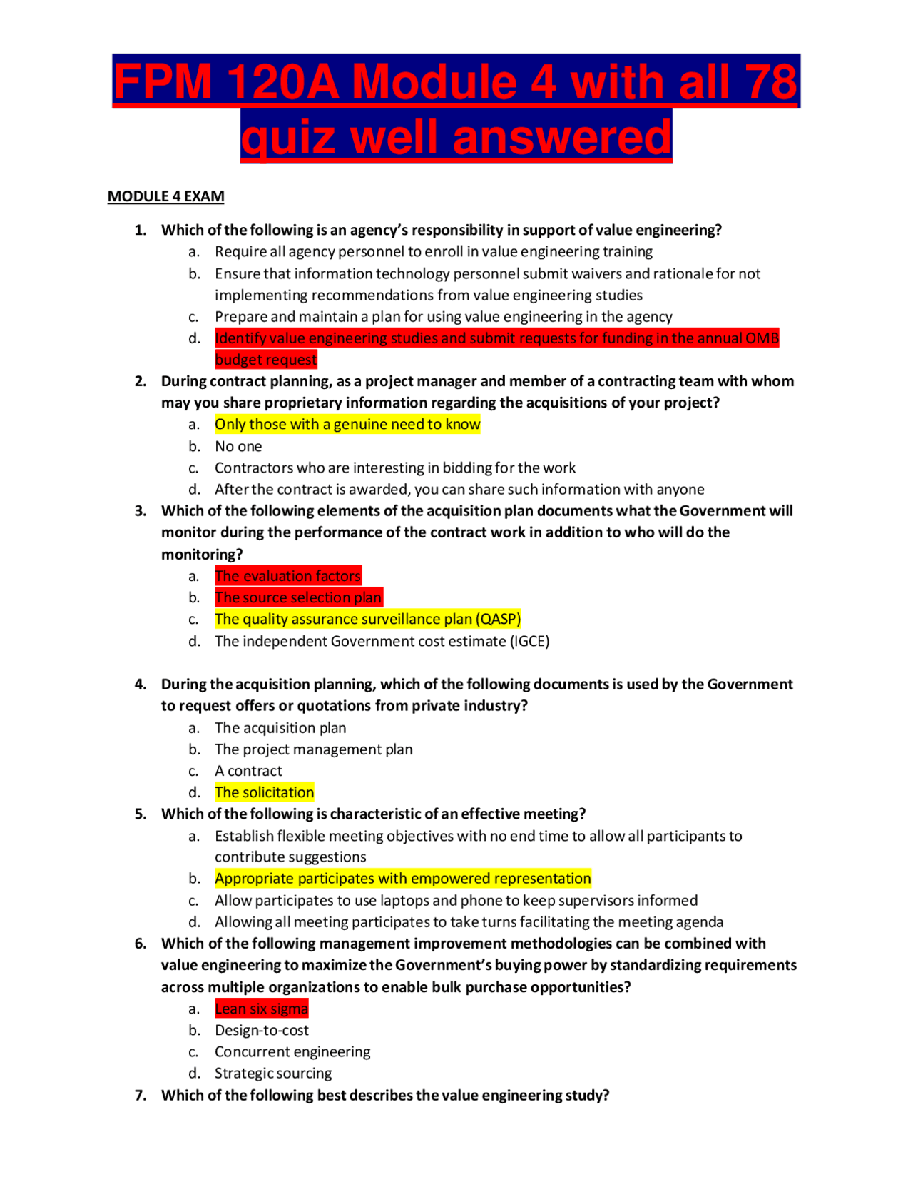 FPM 120A Module 4 with all 78 Quiz AND Answers actual | Exams Nursing ...