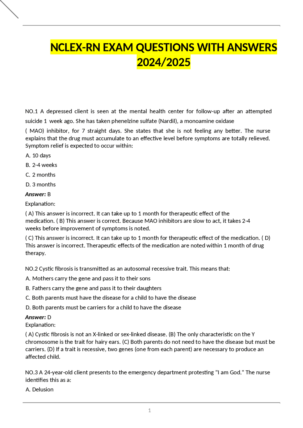 NCLEX-RN EXAM QUESTIONS WITH ANSWERS 2024/2025 | Exams Nursing | Docsity