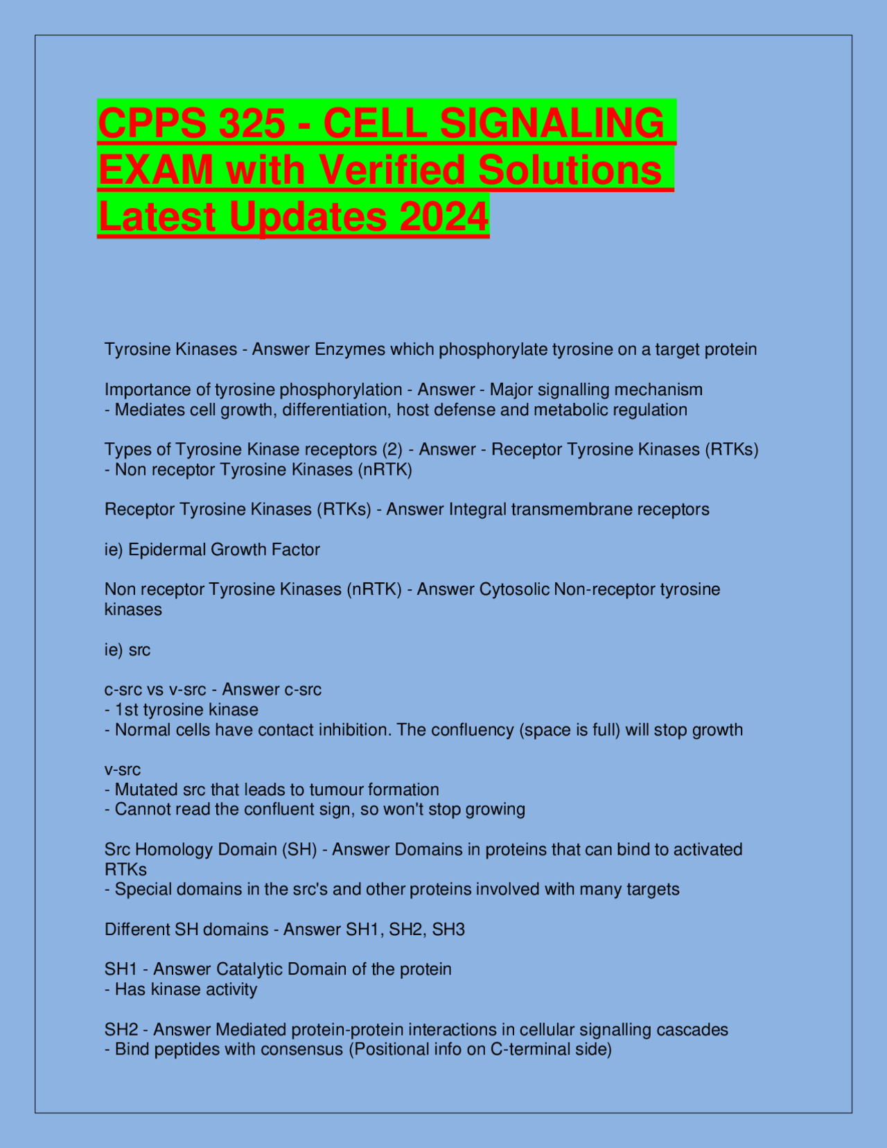 CPPS 325 - CELL SIGNALING EXAM with Verified Solutions Latest Updates ...