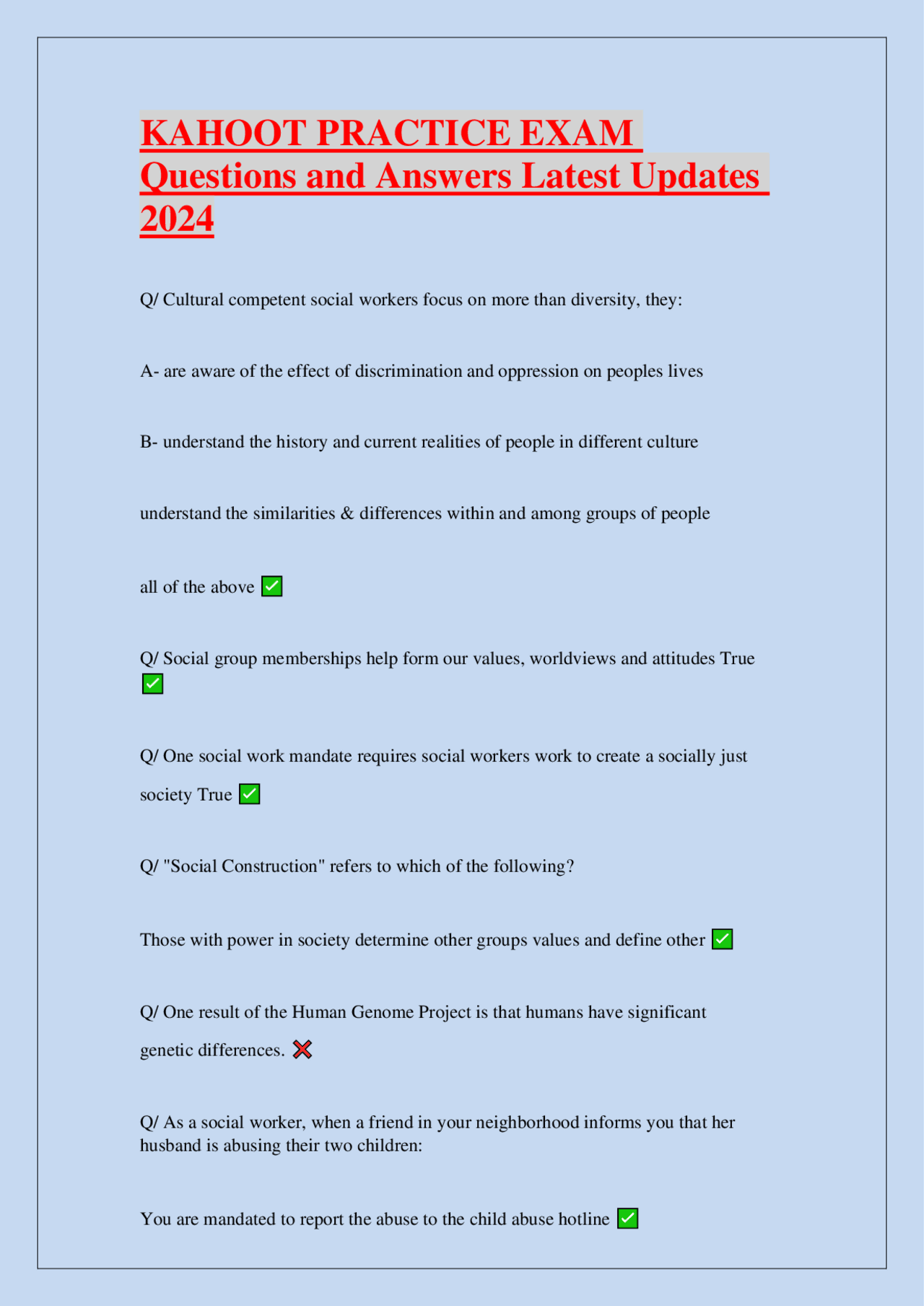 KAHOOT PRACTICE EXAM Questions and Answers Latest Updates 2024. | Exams ...