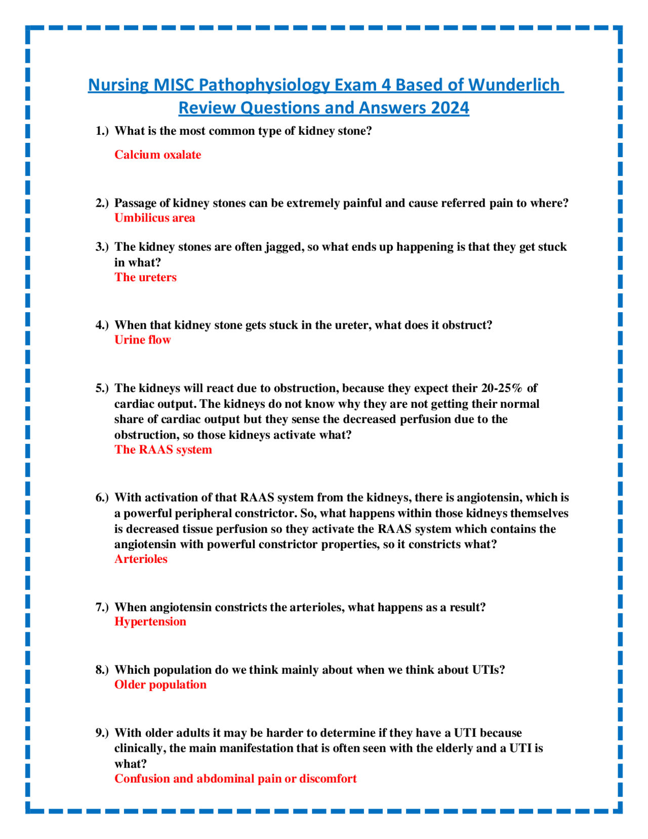 Nursing MISC Pathophysiology Exam 4 Based of Wunderlich Review Questions and Answers 2024 ...