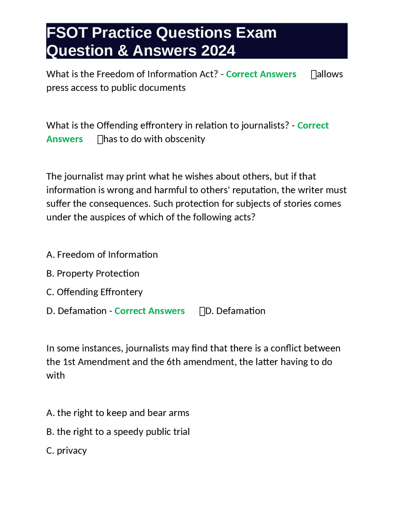 FSOT Practice Questions Exam Question & Answers 2024 | Exams Nursing ...