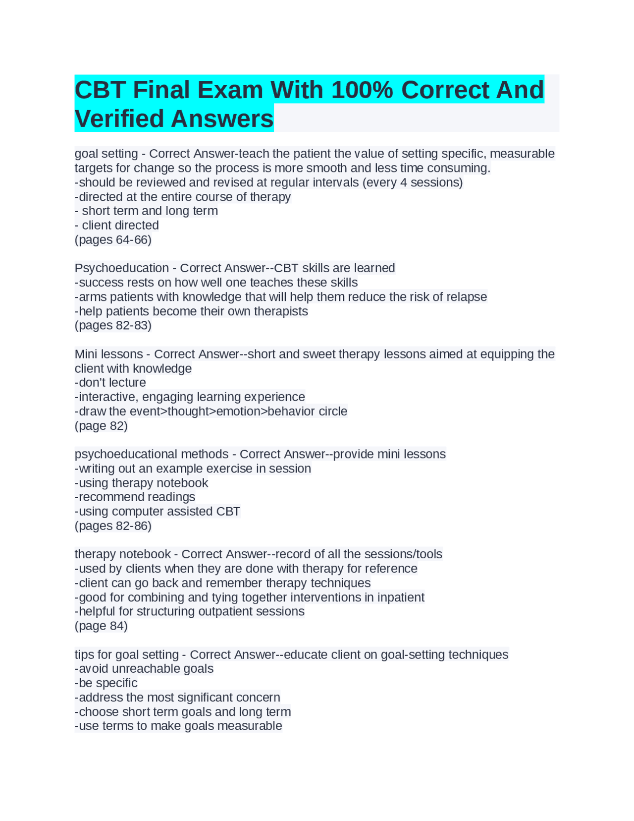 CBT Final Exam With 100% Correct And Verified Answers | Exams Advanced Education | Docsity