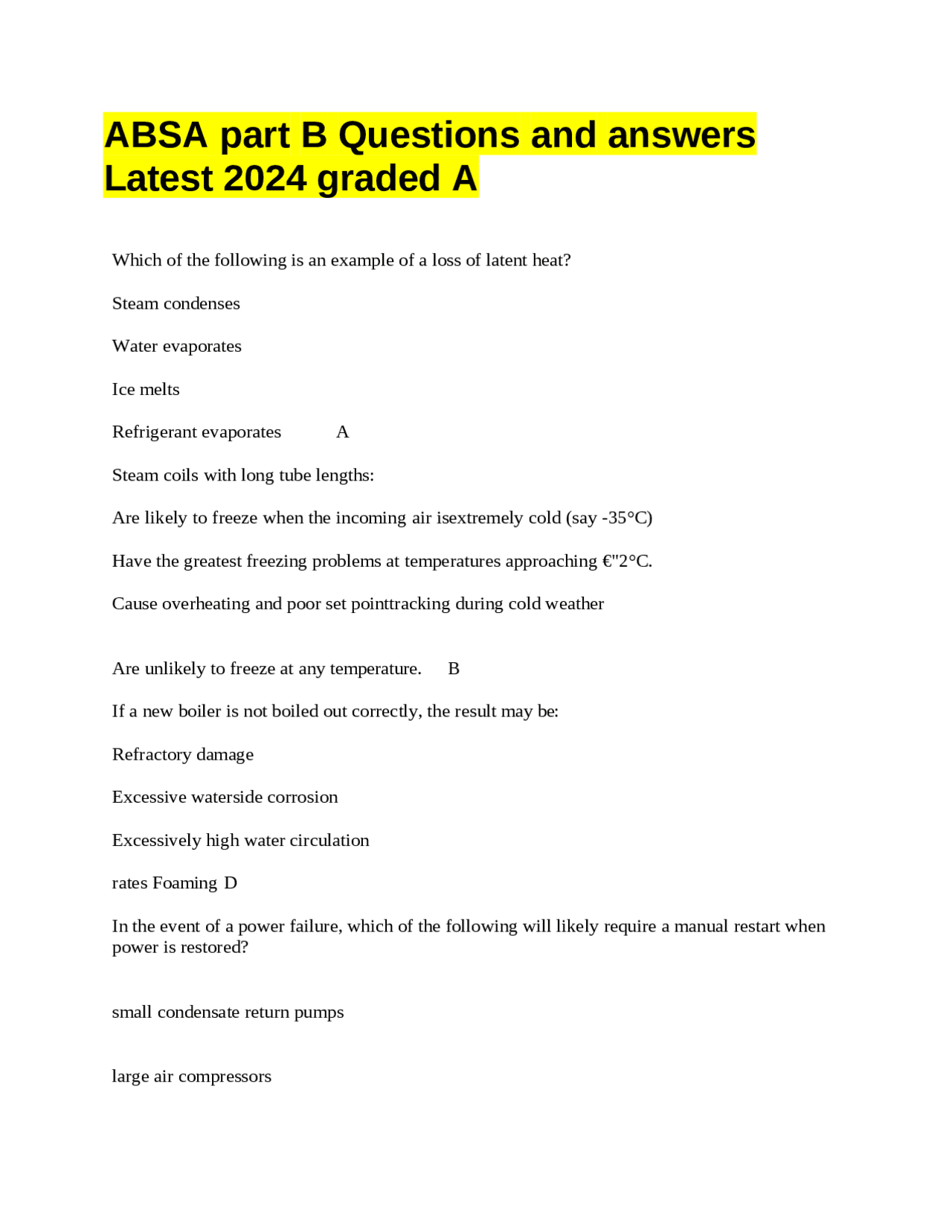 ABSA part B Questions and answers Latest 2024 graded A | Exams Nursing ...