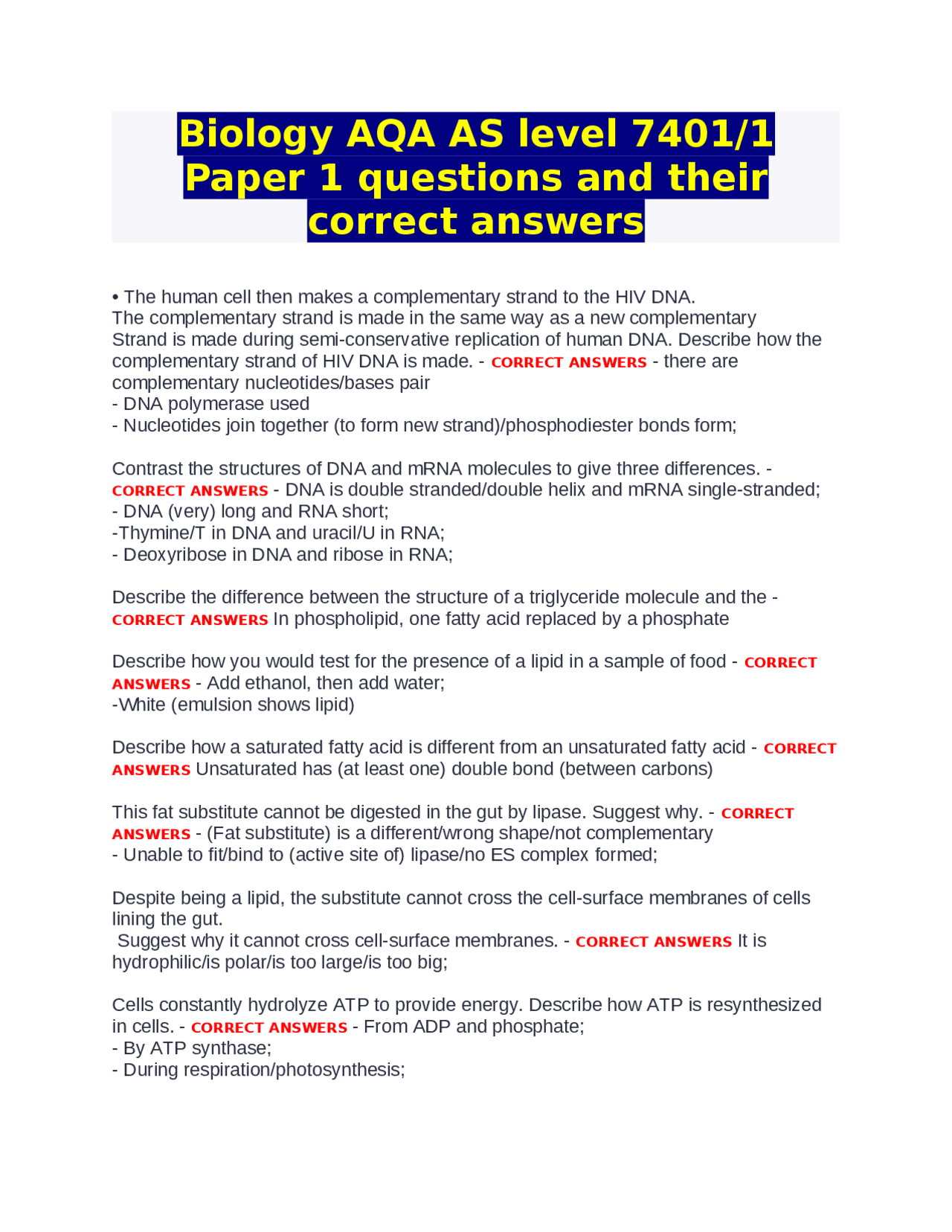 AQA AS Level Biology Paper 1 Questions and Answers | Exams Biology ...