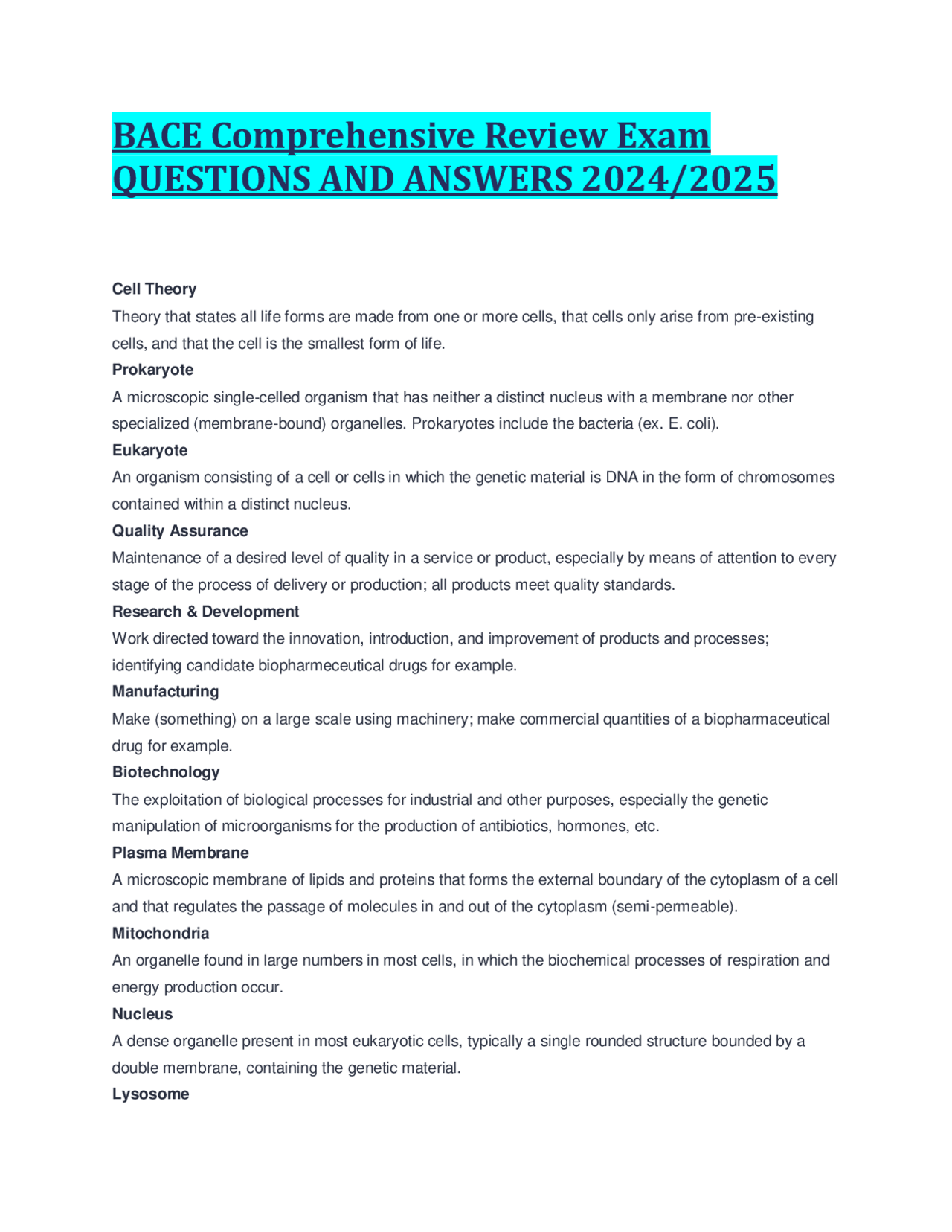 BACE Comprehensive Review Exam QUESTIONS AND ANSWERS 2024/2025 | Exams ...