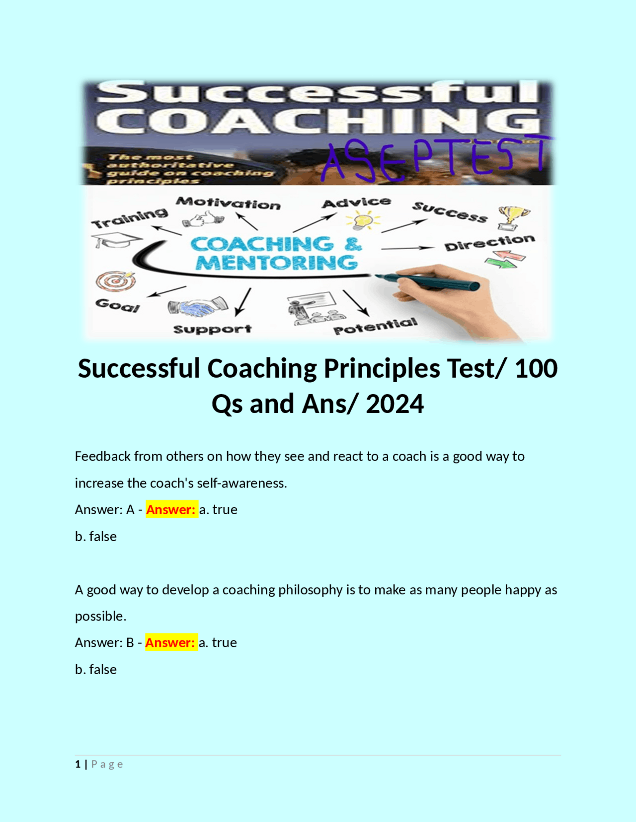 Successful Coaching Principles Test/ 100 Qs and Ans | Exams Psychology ...