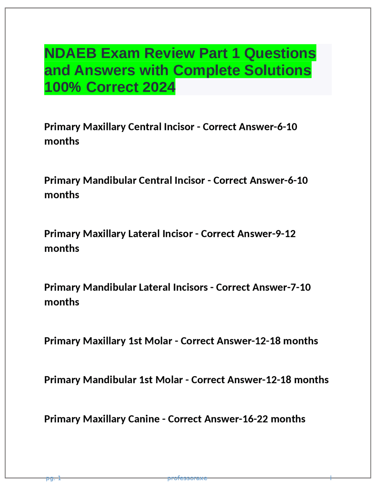 NDAEB Exam Review Part 1 Questions and Answers with Complete Solutions ...