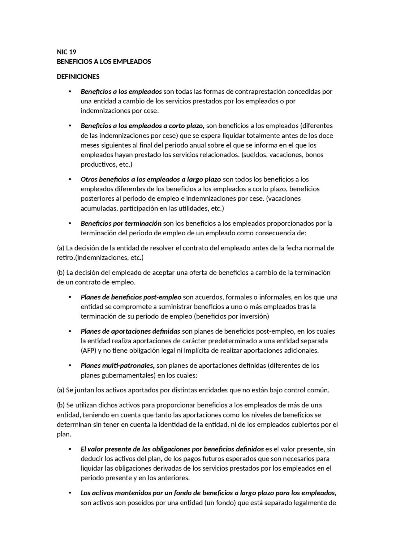 NIC 19 - Norma Internacional de Contabilidad 19 Beneficios a los ...