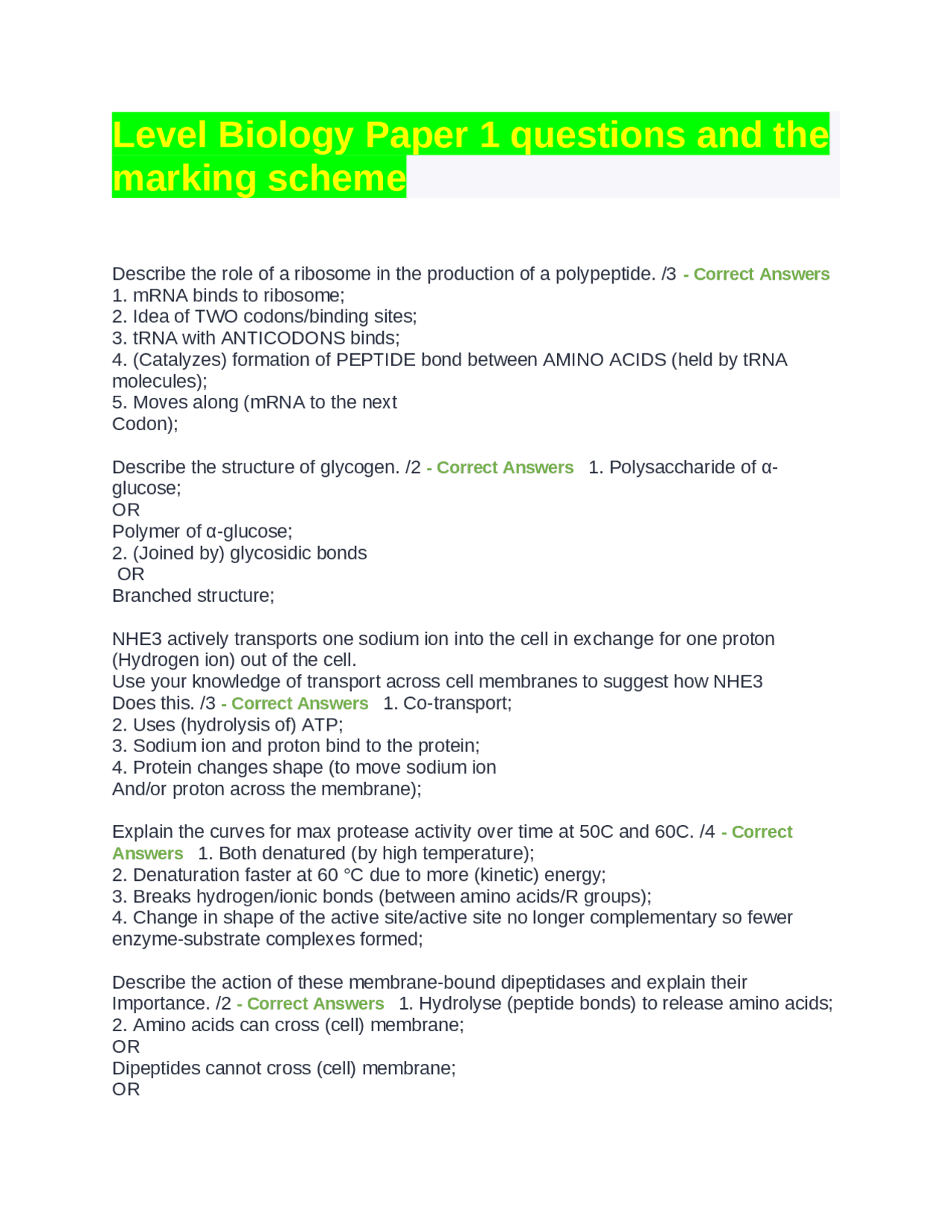 Level Biology Paper 1 questions and the marking scheme | Exams Biology ...